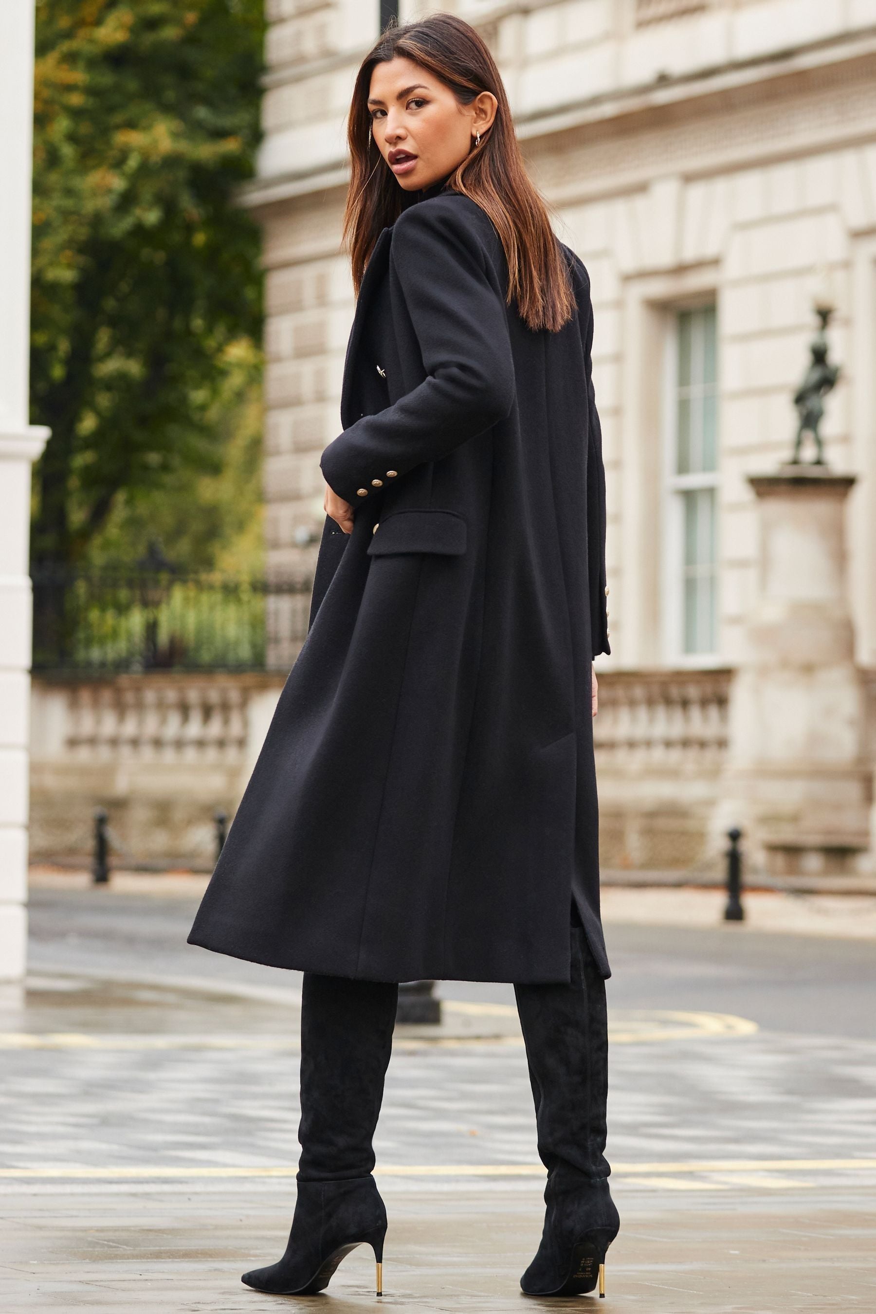 Buy Sosandar Black Fitted Longline Wool Coat from the Next UK online shop