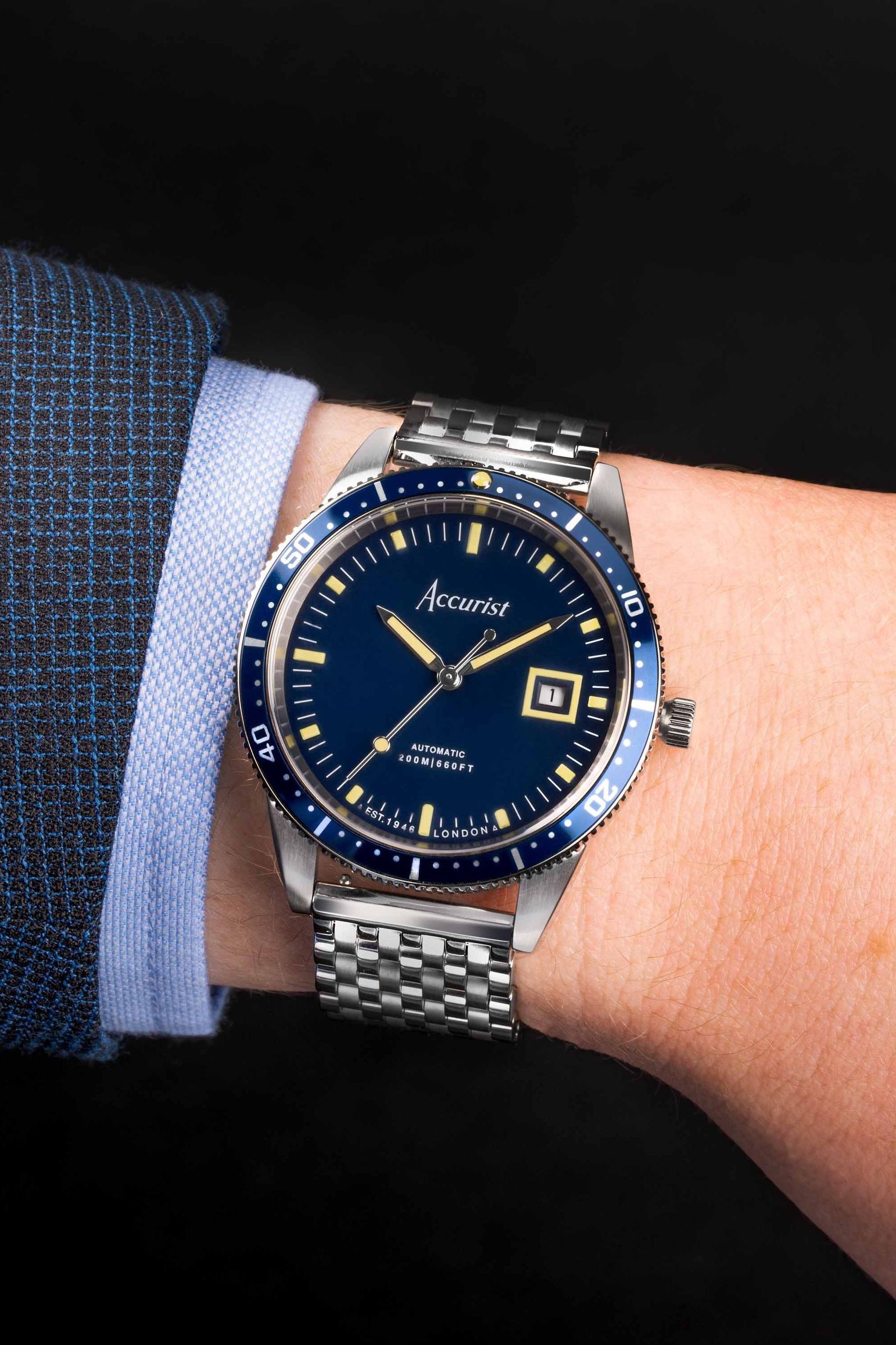 Buy Accurist Mens Silver Tone Dive Automatic Stainless Steel Bracelet ...