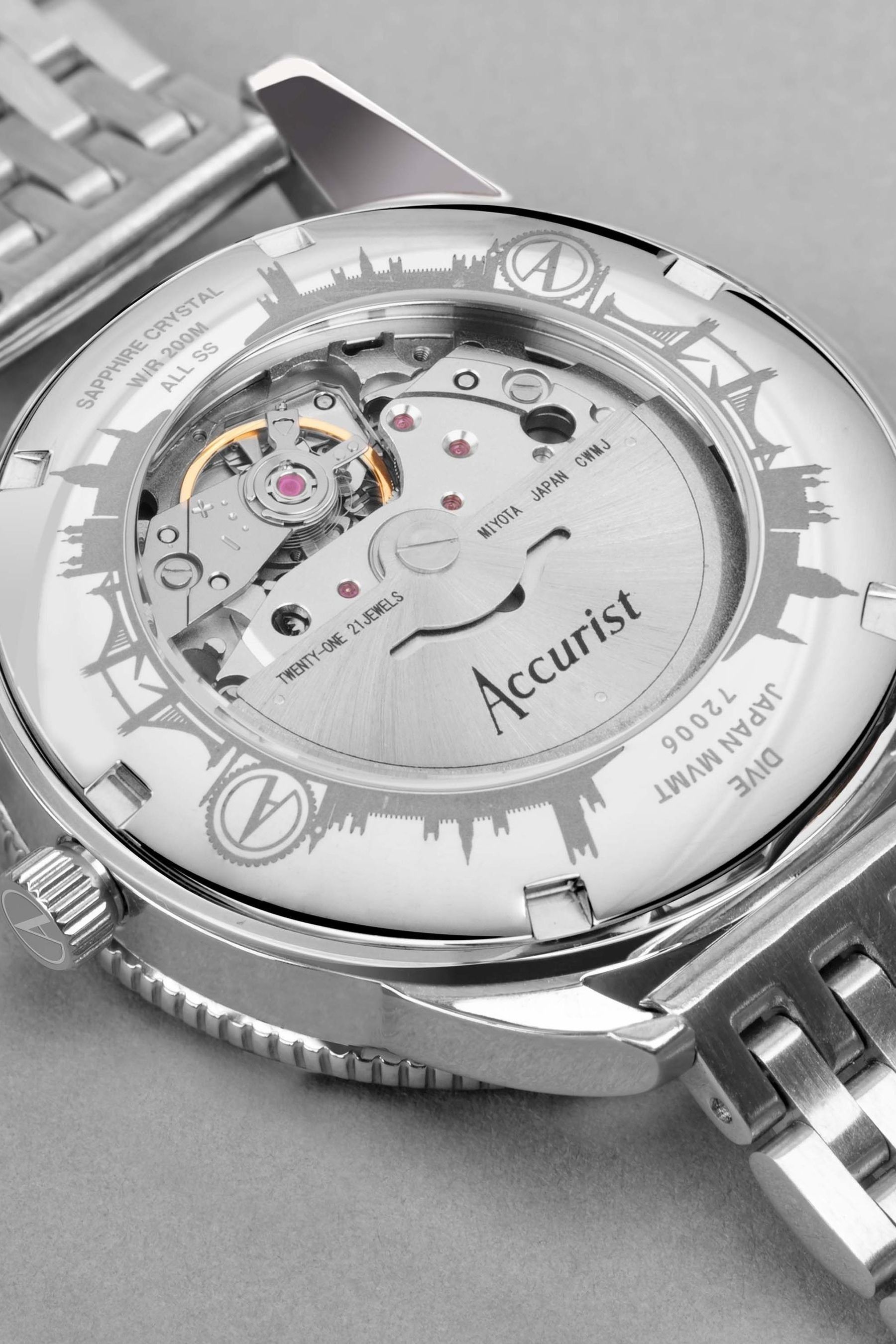 Buy Accurist Mens Silver Tone Dive Automatic Stainless Steel Bracelet ...