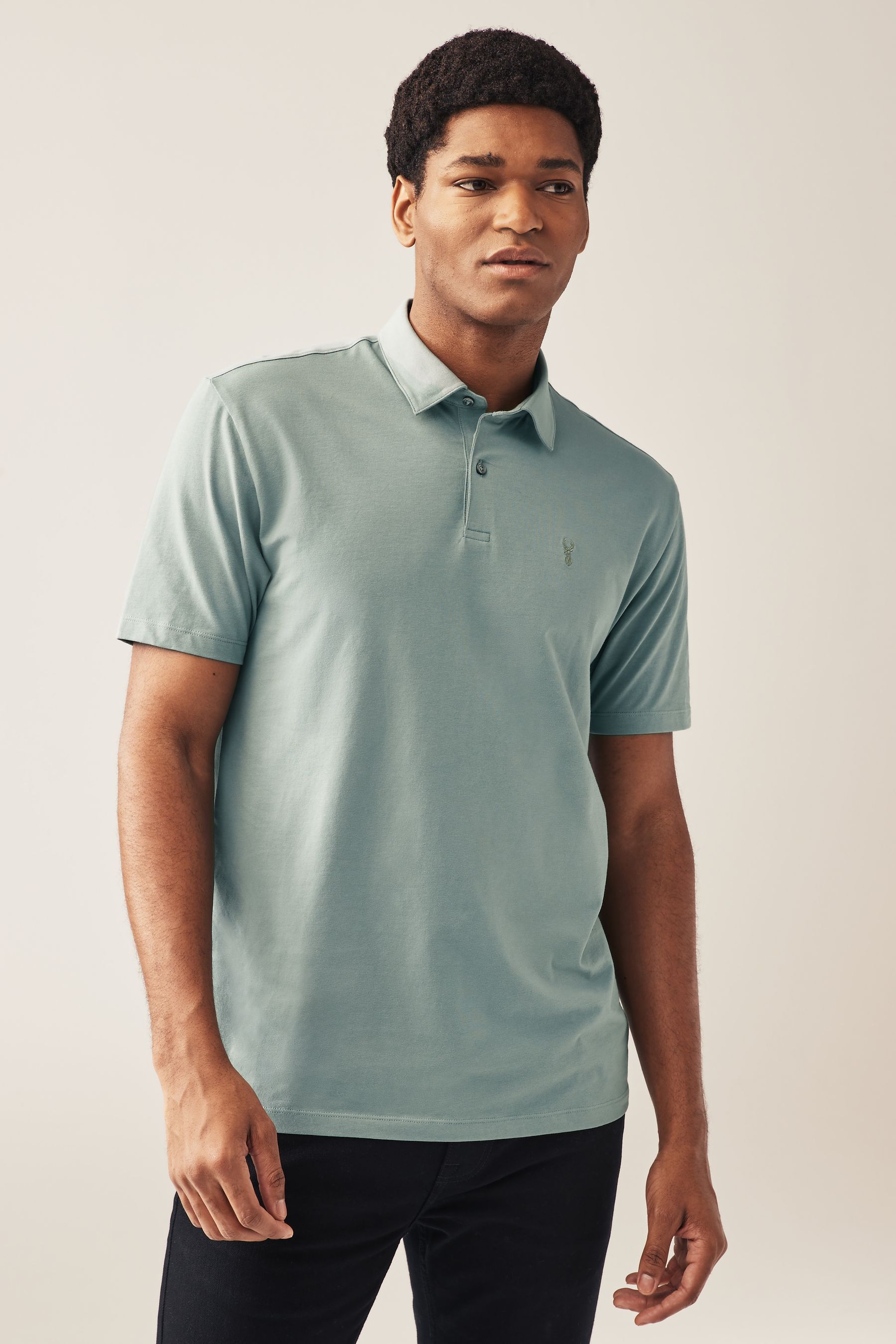 Buy Navy/Light Neutral/Pink/Sage Green/Blue Regular Fit Jersey Polo ...