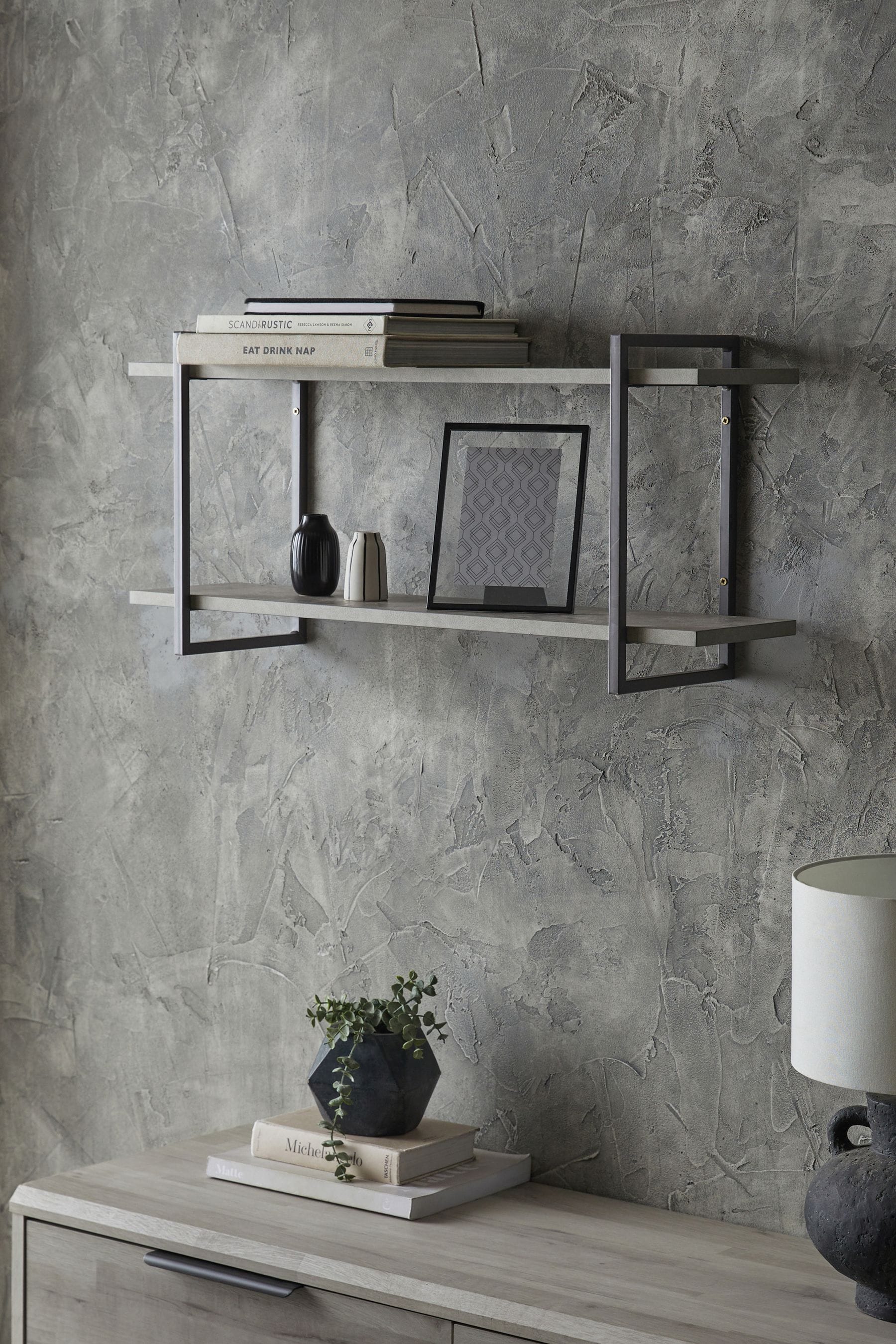 Buy Grey Concrete Effect Two Tier Wall Shelves from Next Ireland