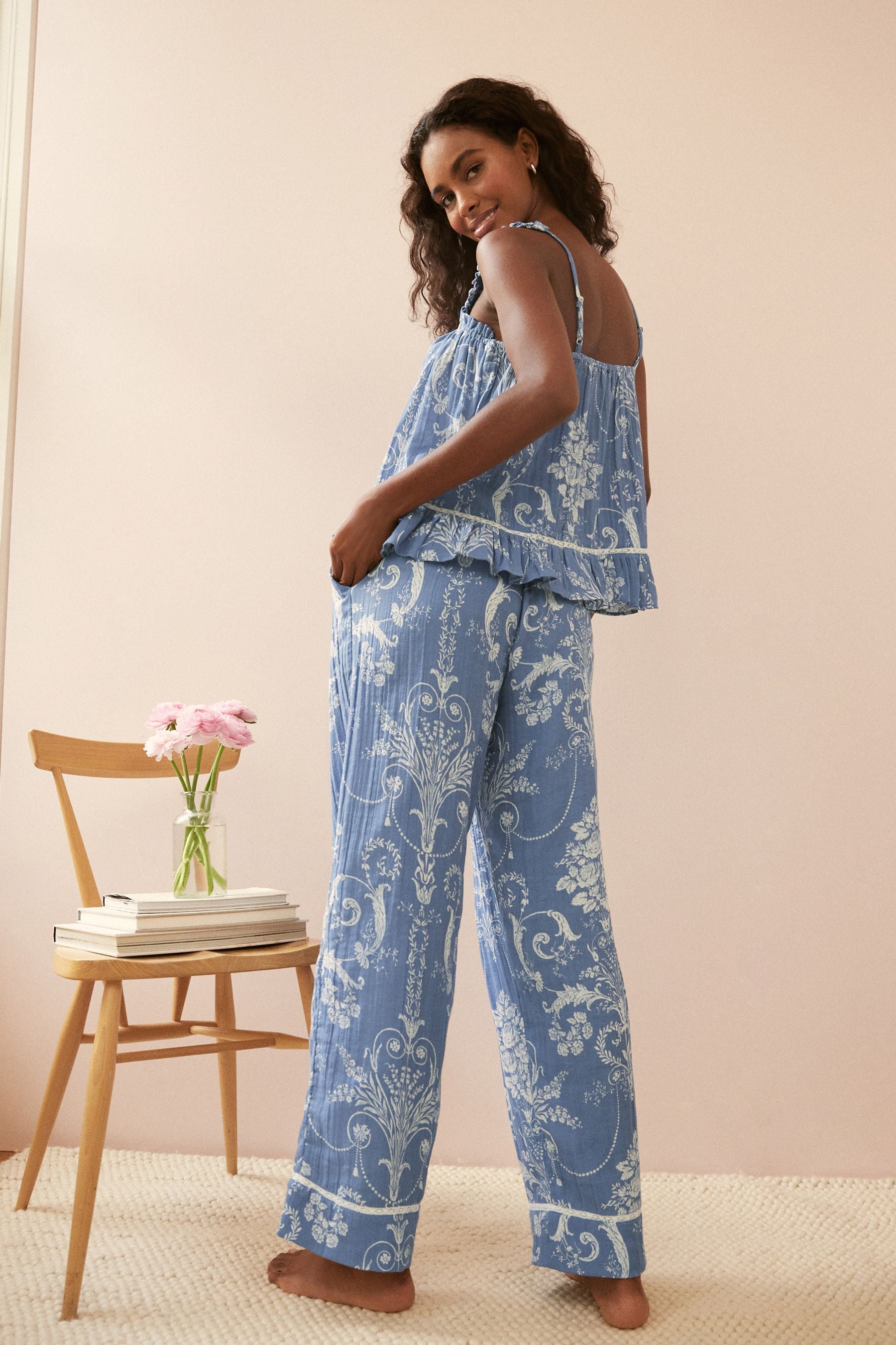 Buy Laura Ashley Blue Josette Print Textured Cotton Cami Pyjamas from ...