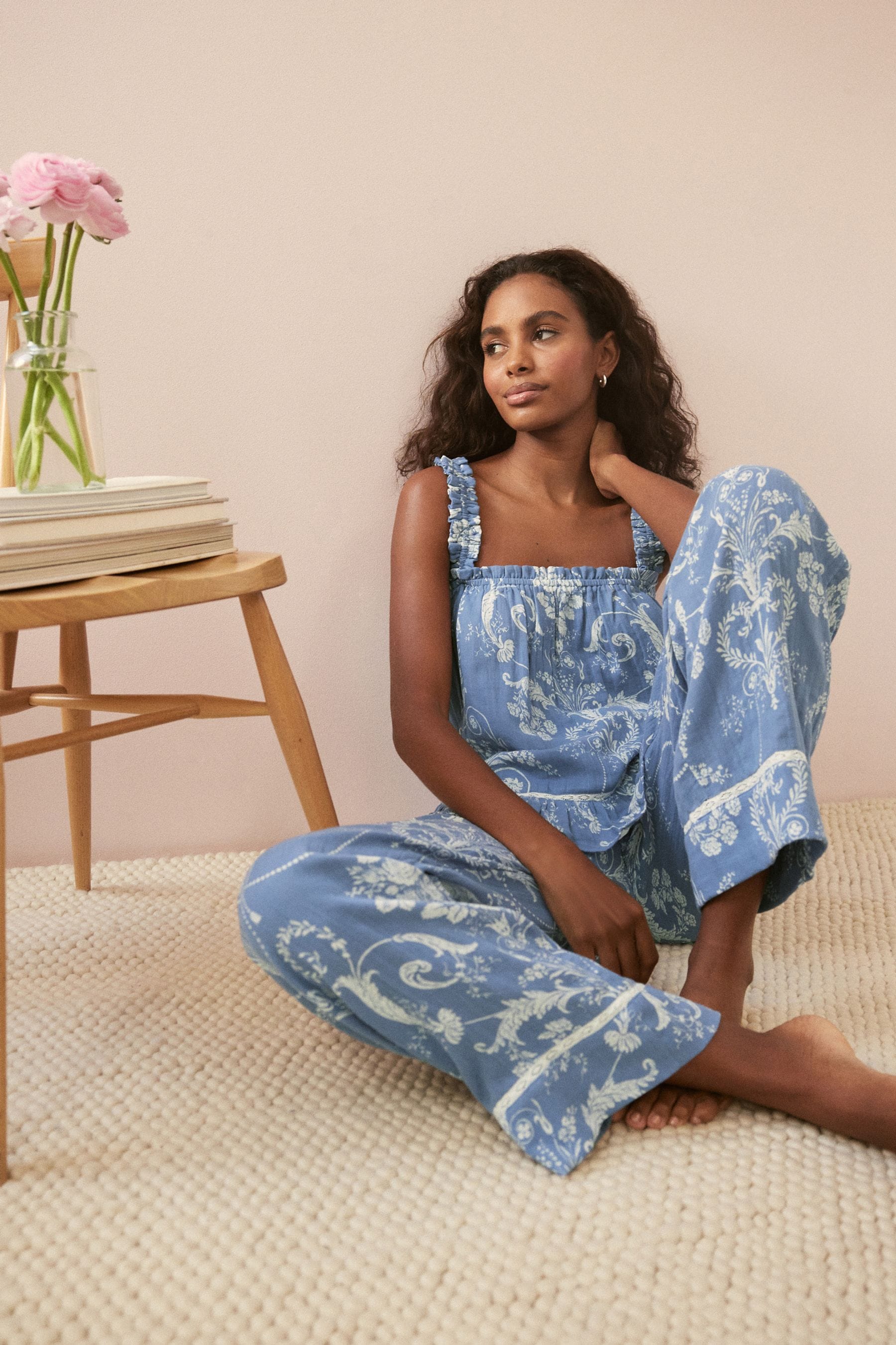 Buy Laura Ashley Blue Josette Print Textured Cotton Cami Pyjamas from ...