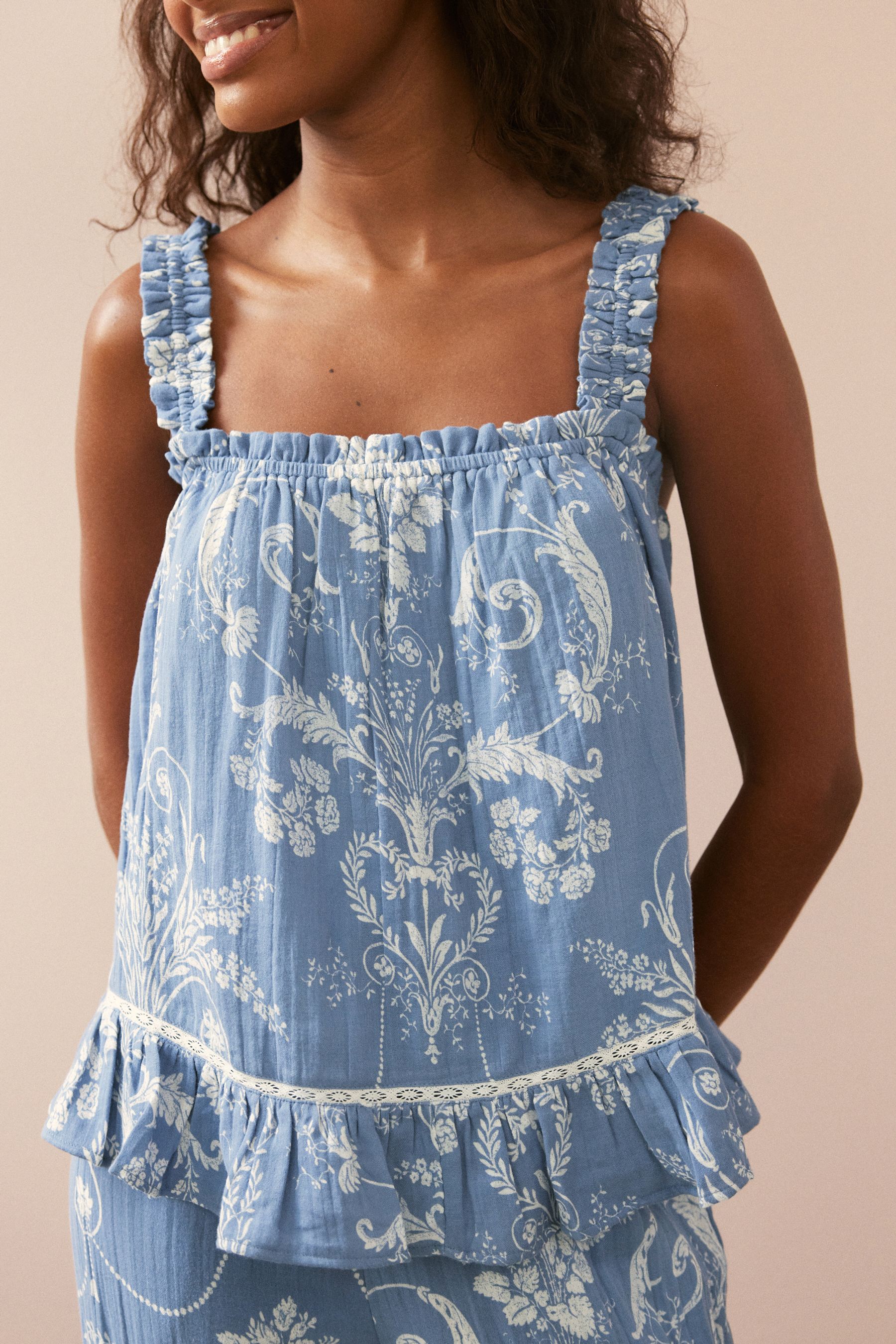 Buy Laura Ashley Blue Josette Print Textured Cotton Cami Pyjamas from ...