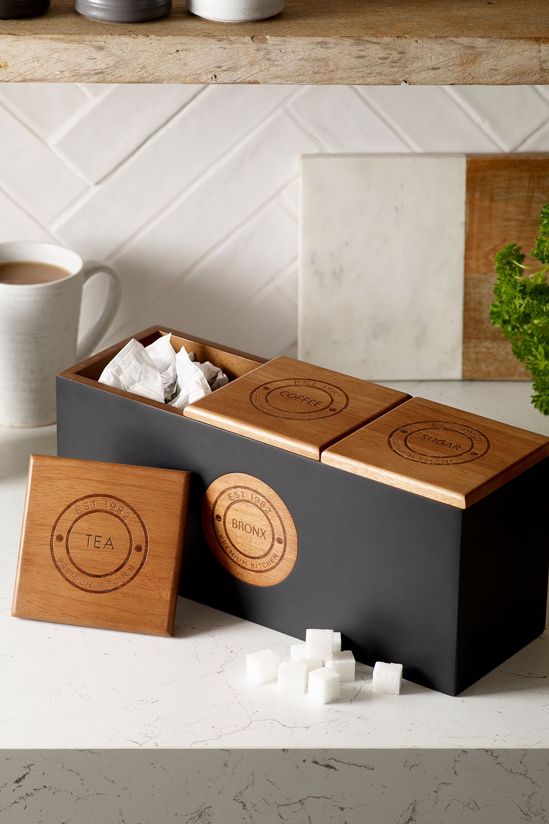 Buy Black Bronx Wooden Tea, Coffee and Sugar Canister from the Next UK ...