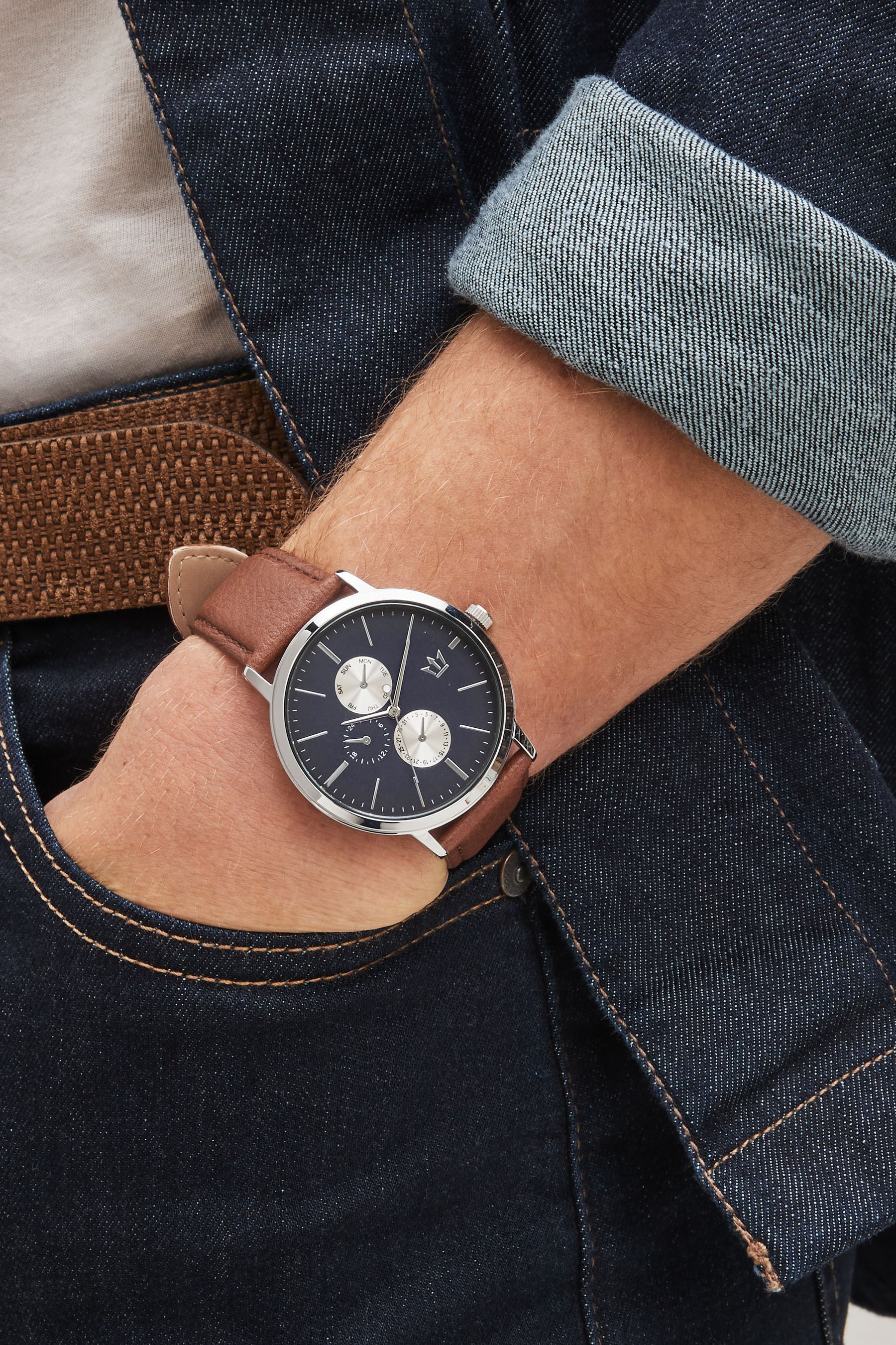 Buy Navy Blue Dial Watch with Brown Leather Strap from the Next UK ...