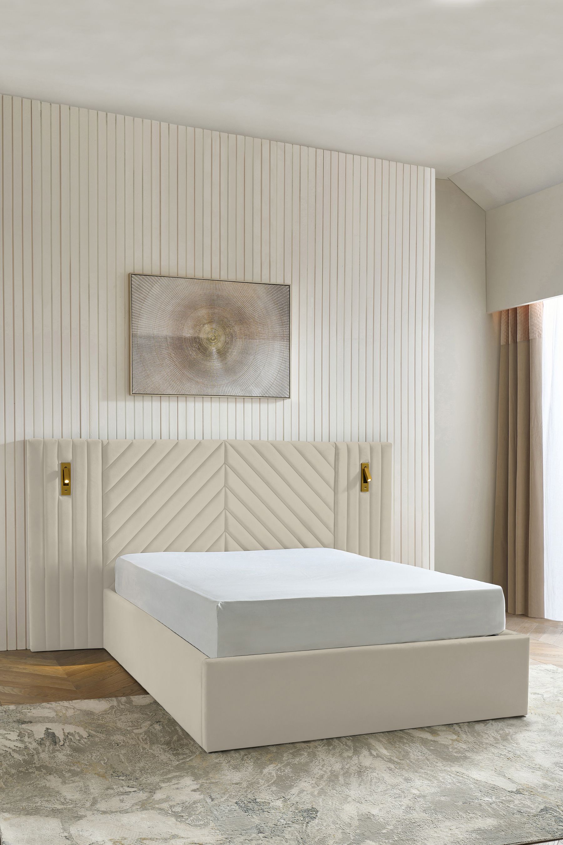 Buy Soft Velvet Natural Pebble Valencia Upholstered Hotel Bed Frame ...