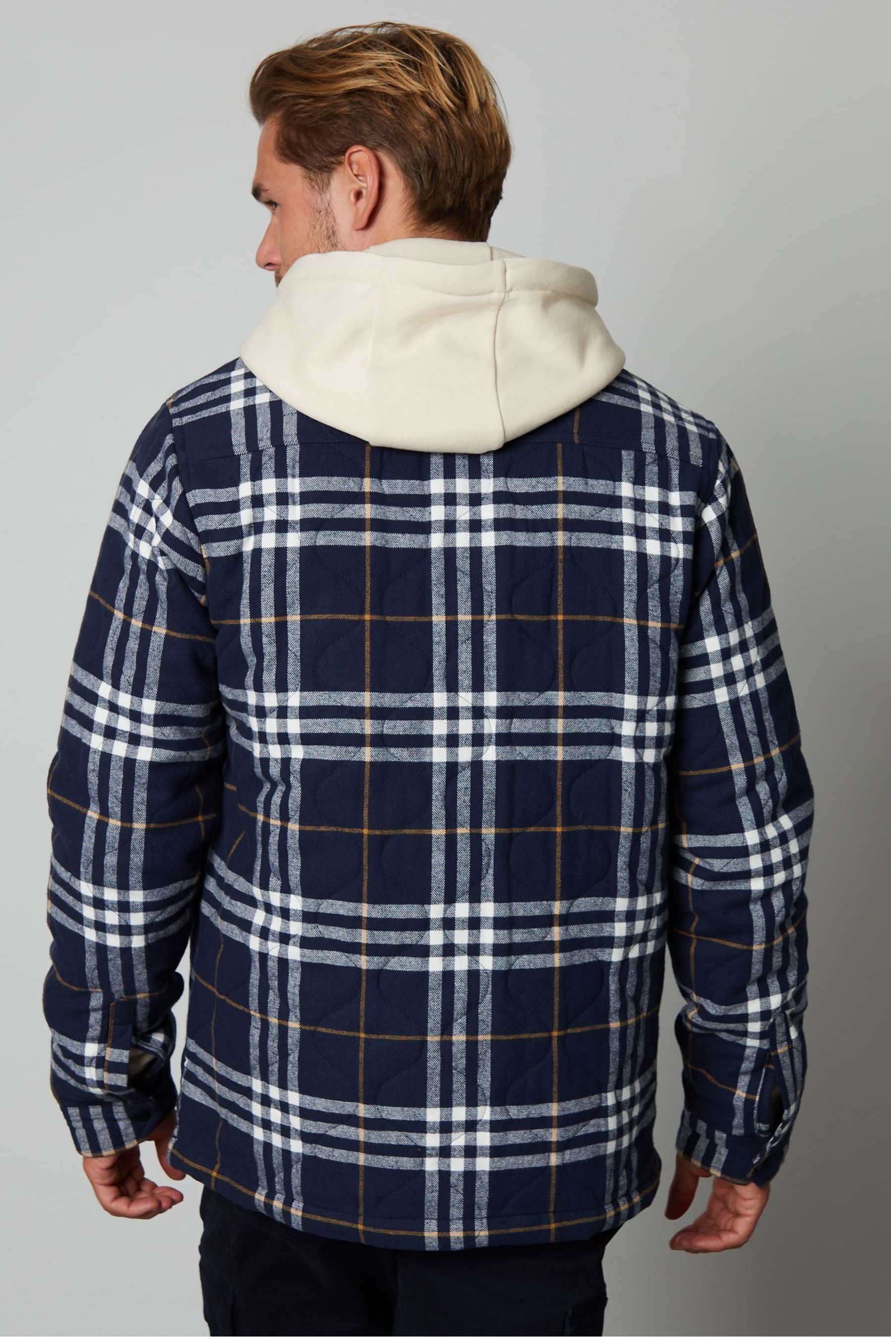 Buy Threadbare Blue Brushed Cotton Check Overshirt With Quilted Lining ...