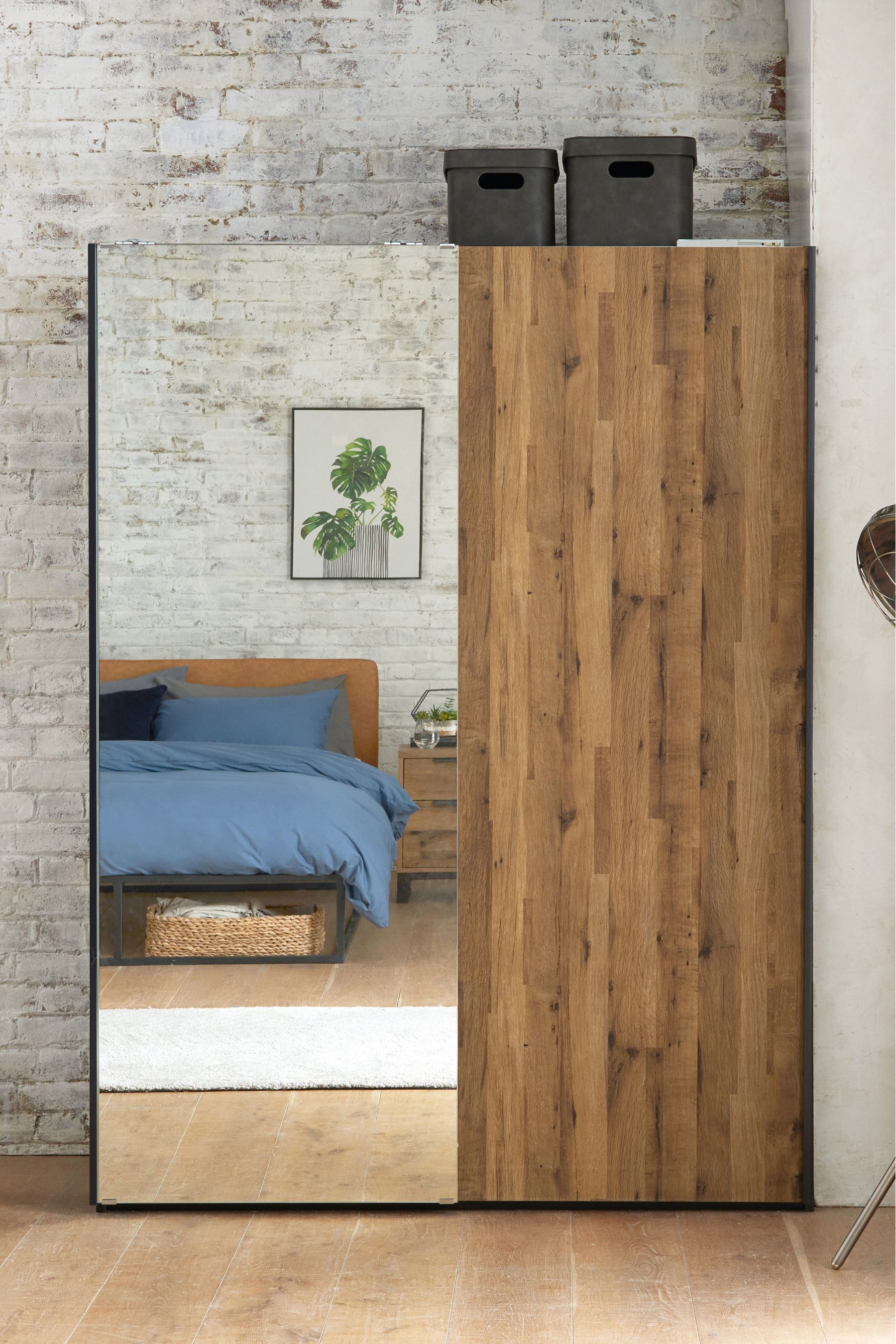 Buy Dark Bronx Oak 1.5m Sliding Effect Semi Fitted Mirrored Wardrobe ...