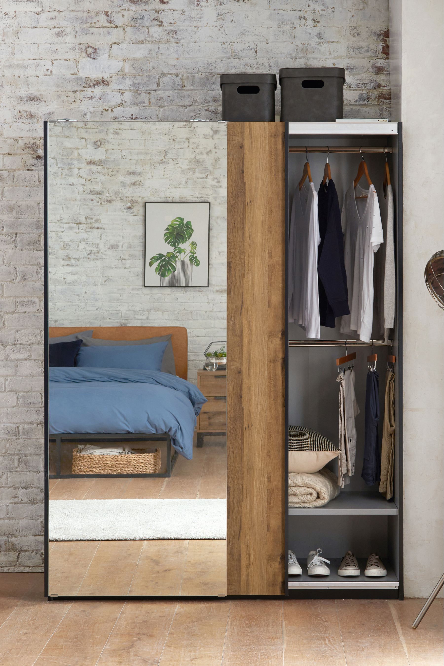 Buy Dark Bronx Oak 1.5m Sliding Effect Semi Fitted Mirrored Wardrobe ...