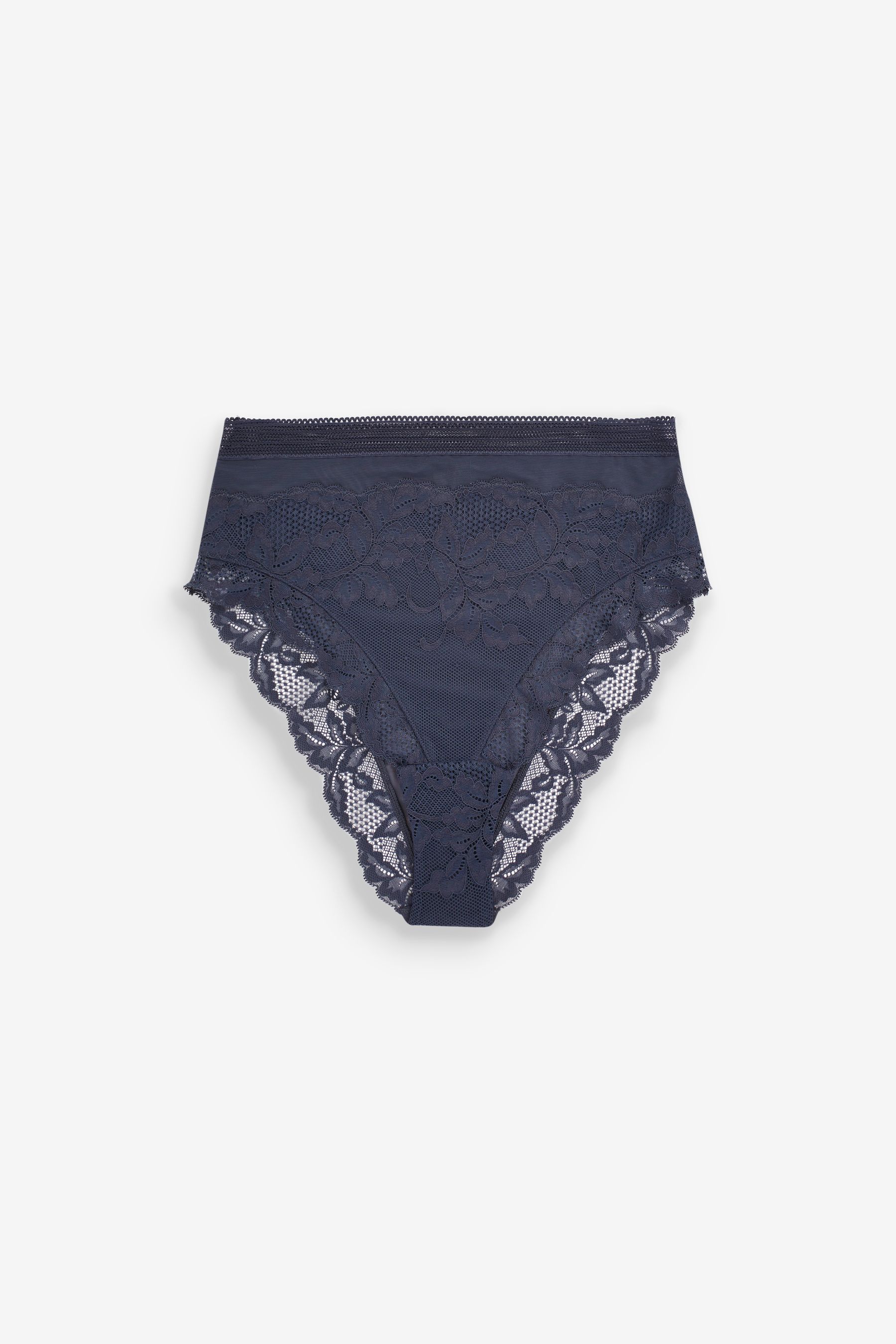 Buy Neutral/Navy Blue High Rise High Leg Lace Knickers 2 Pack from the ...