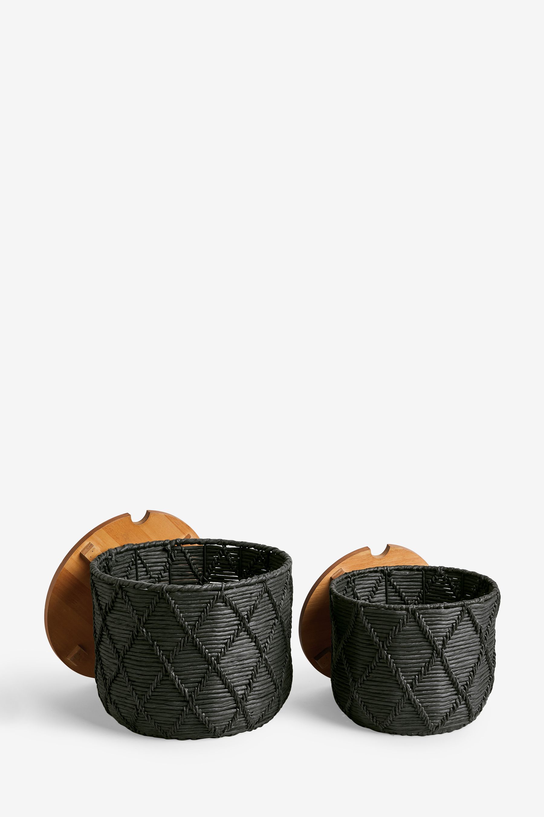 Buy Set of 2 Black and Wood Lidded Storage Baskets from the Next UK ...