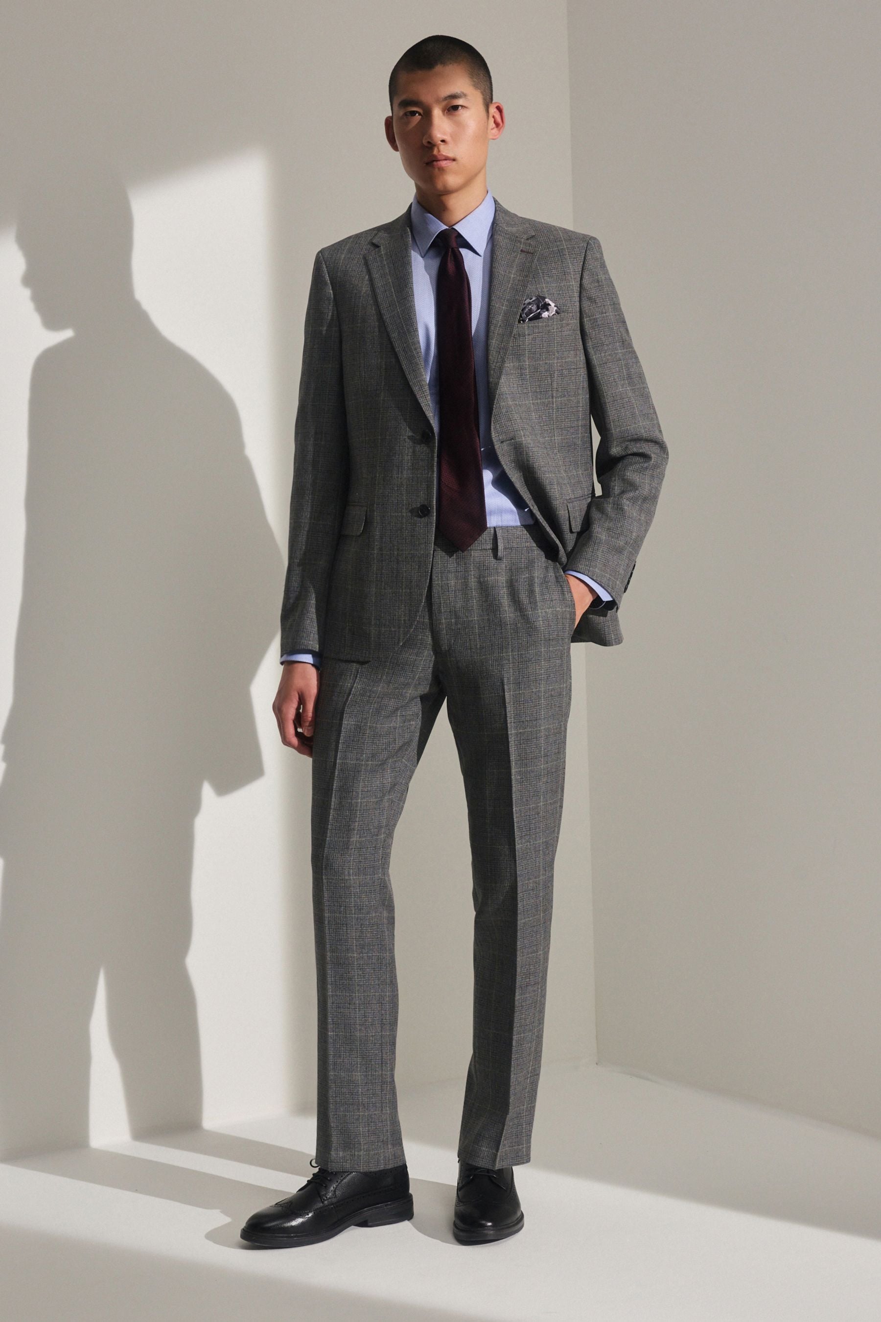 Buy Grey Slim Fit Prince of Wales Check Suit Jacket from the Next UK ...