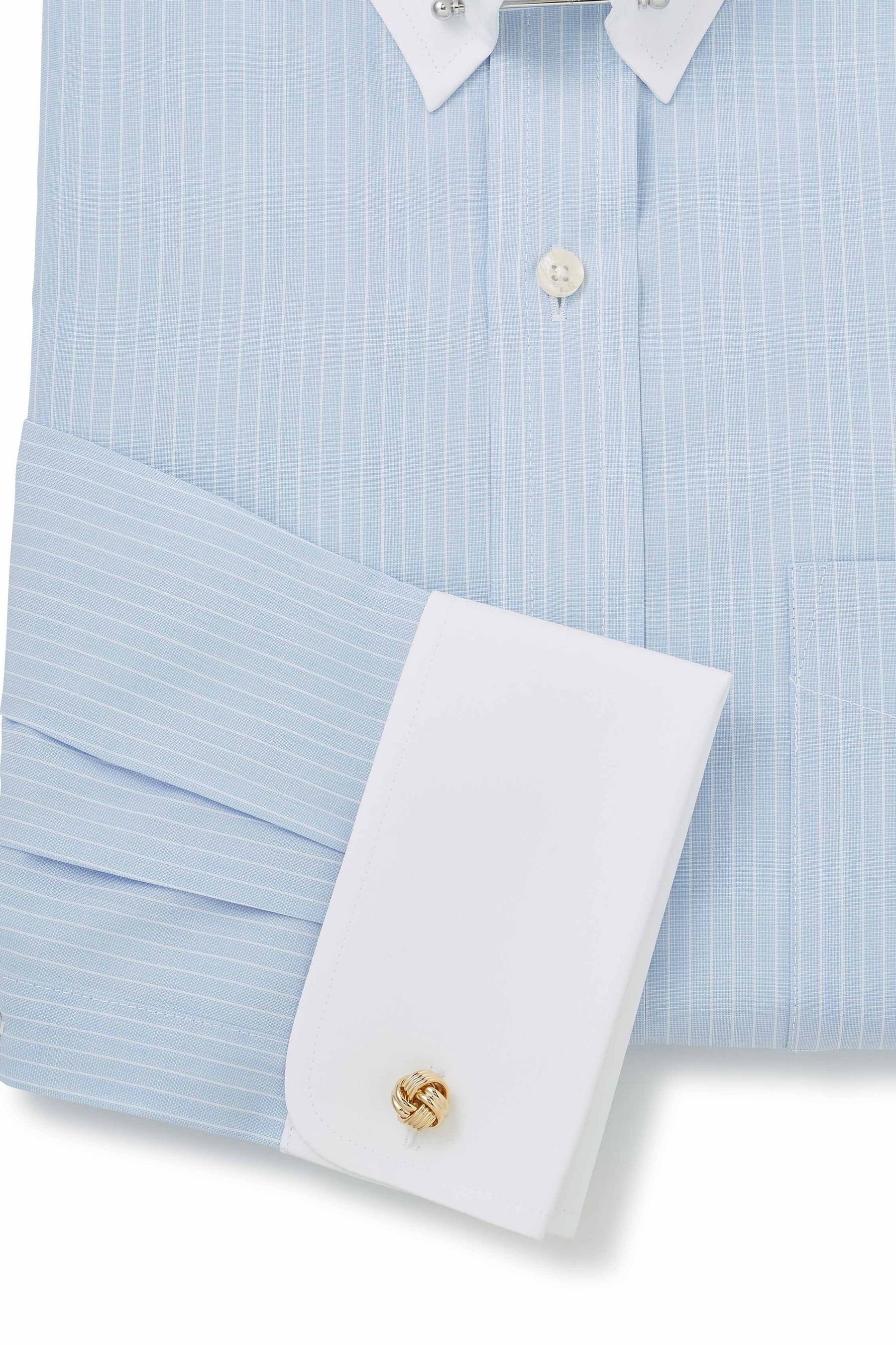 Buy Savile Row Blue Stripe Classic Pin Collar Double Cuff Shirt From