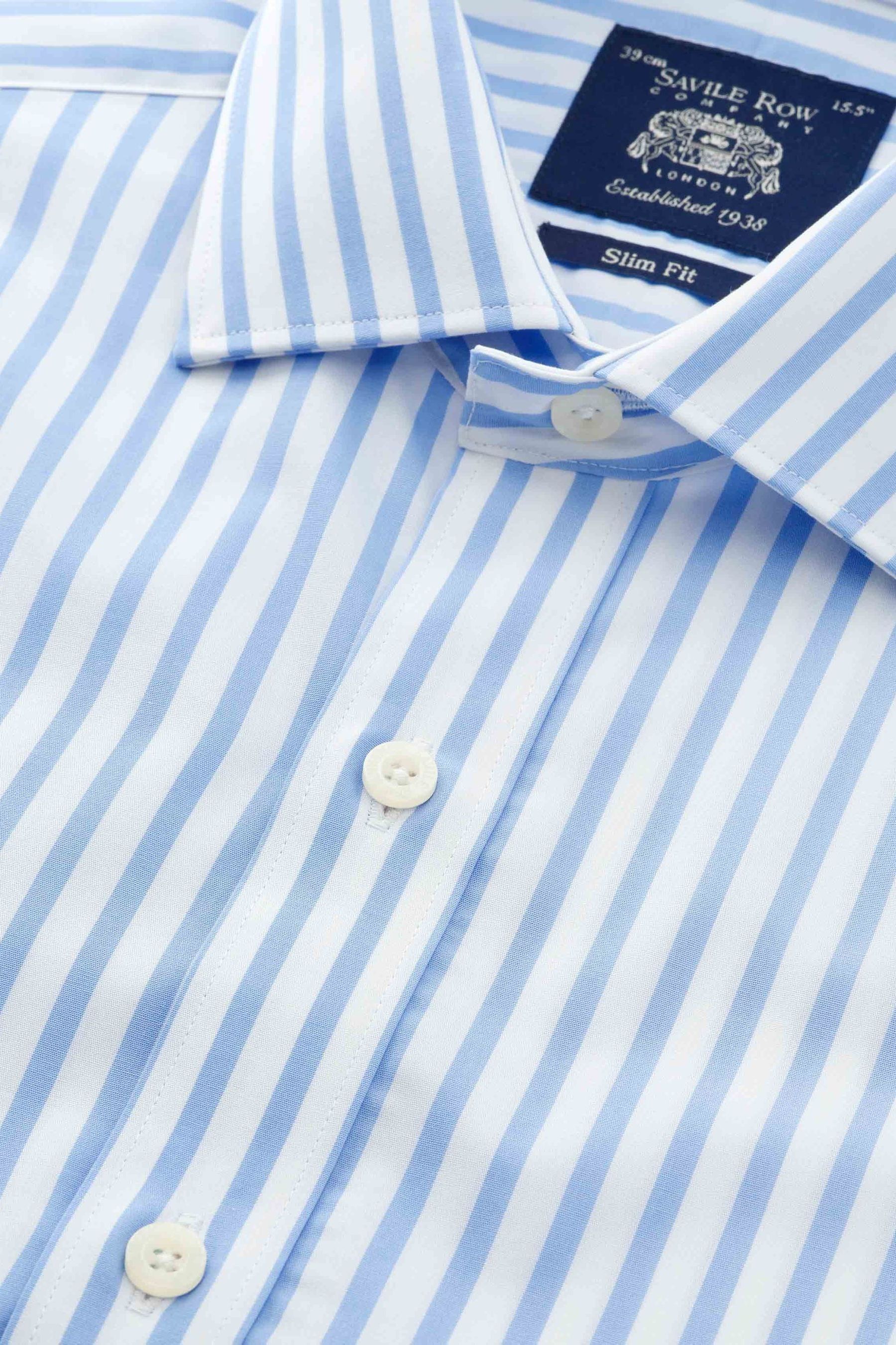 Buy Savile Row Company Sky Blue Stripe Slim Fit Double Cuff Shirt From