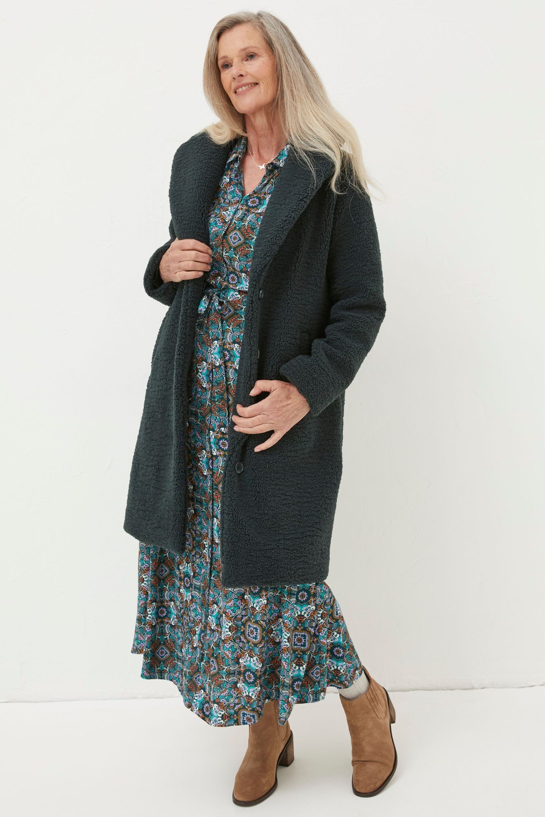 Buy FatFace Green Mylah Teddy Longline Coat from Next Ireland