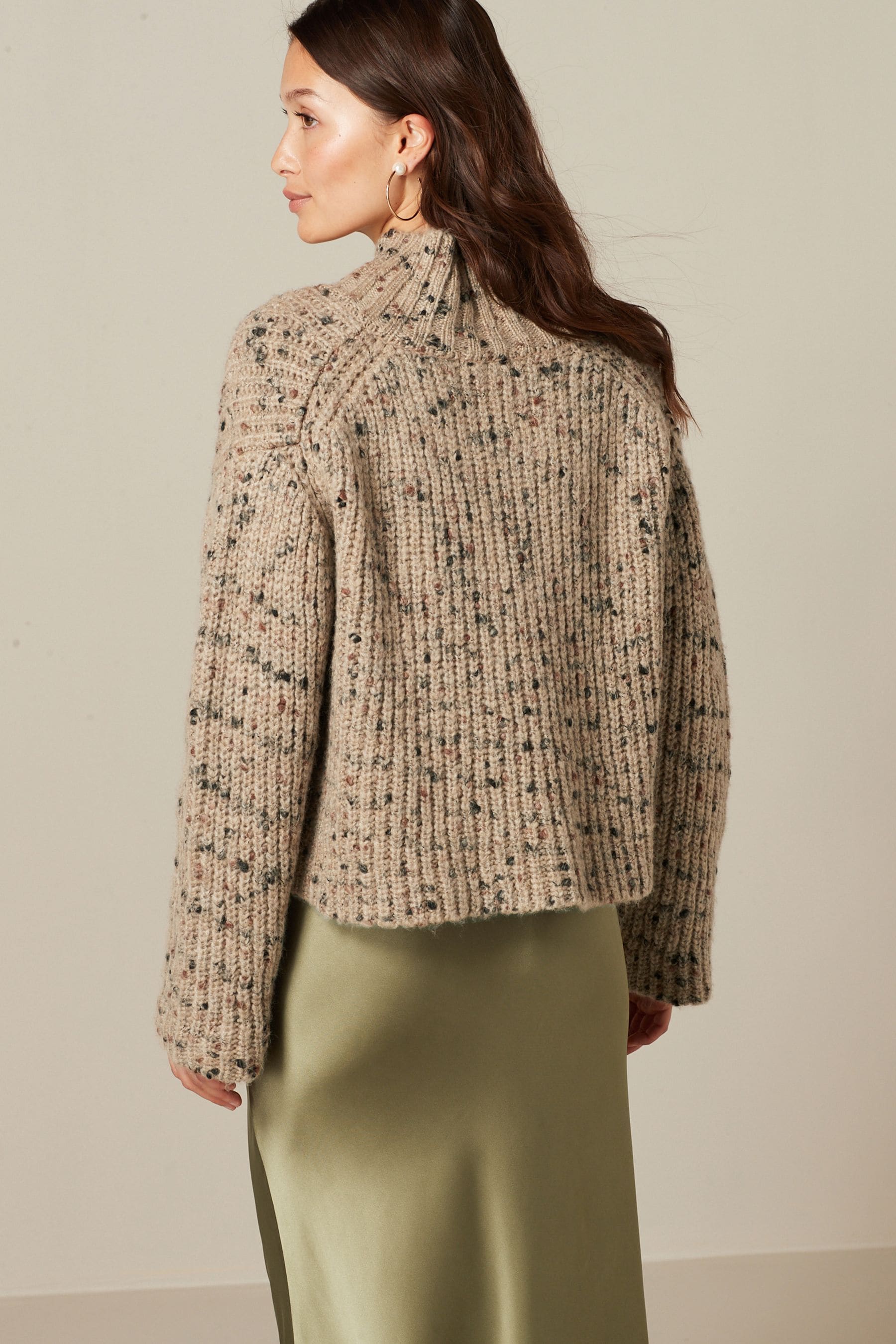 Buy Neutral Brown High V-Neck Ribbed Jumper from Next Ireland