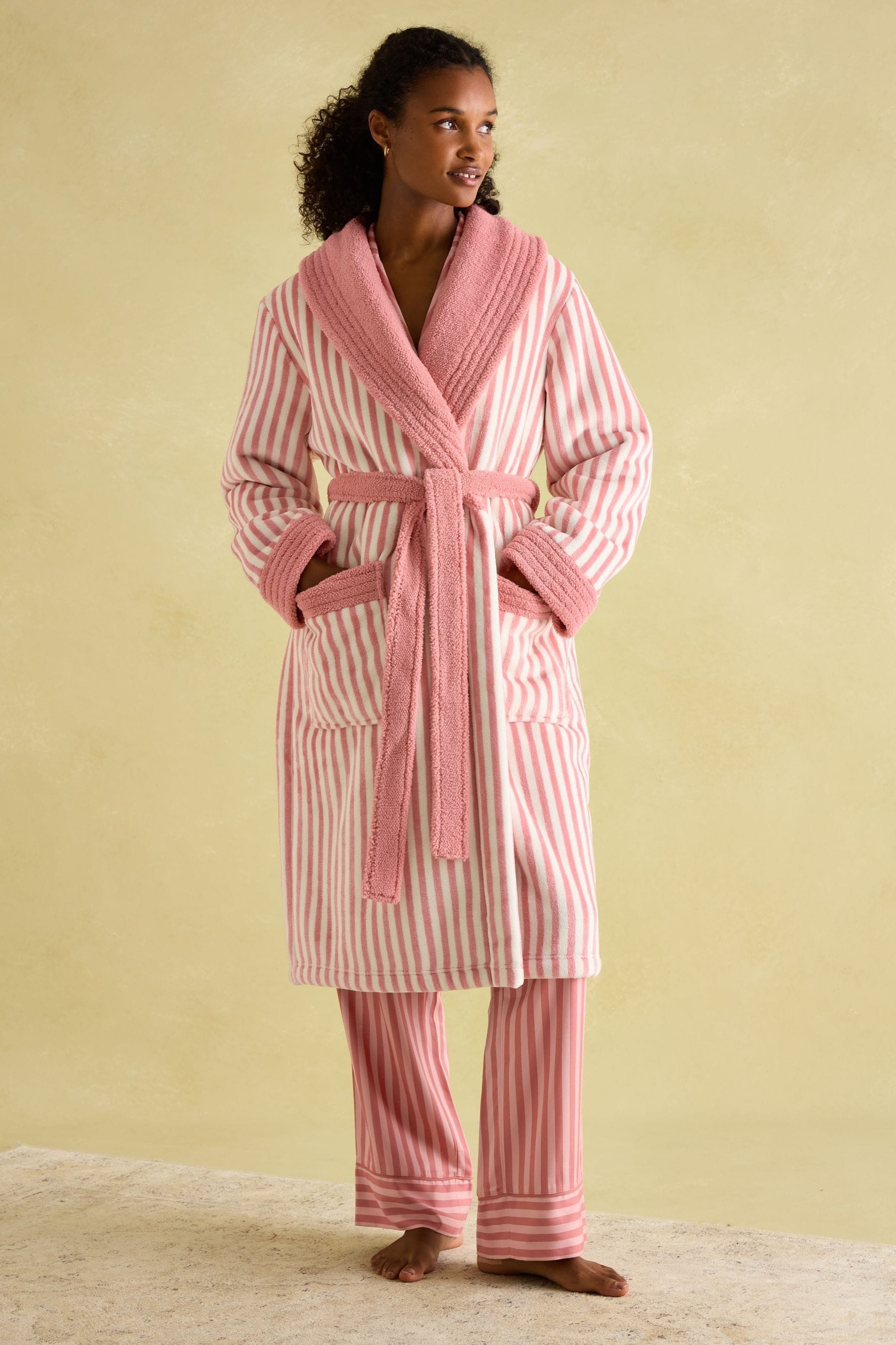 Buy Joules Matilda Pink Fleece Lined Striped Dressing Gown from the ...