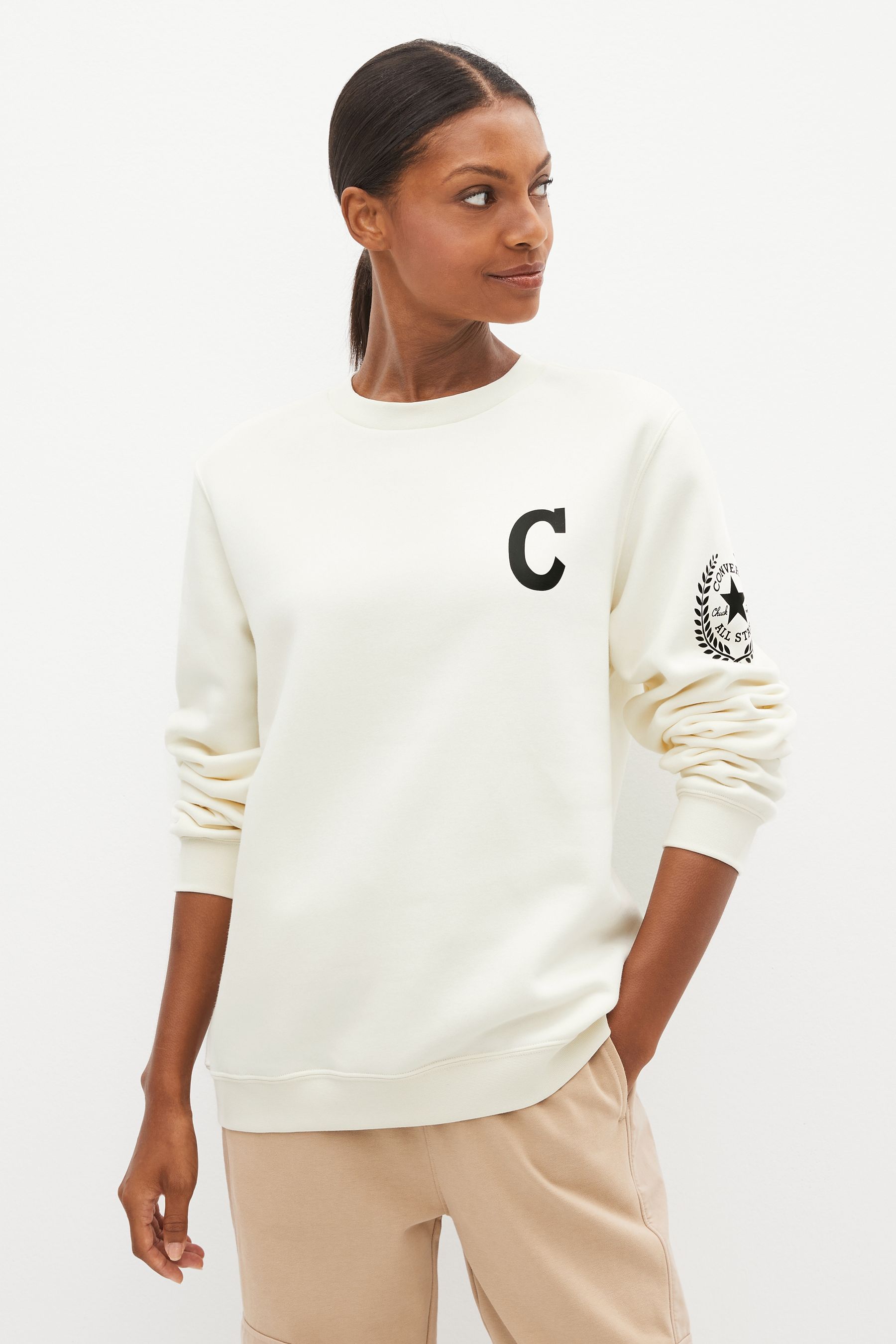 Buy Converse Cream All Star Old School Crew Neck Jumper from Next Lithuania