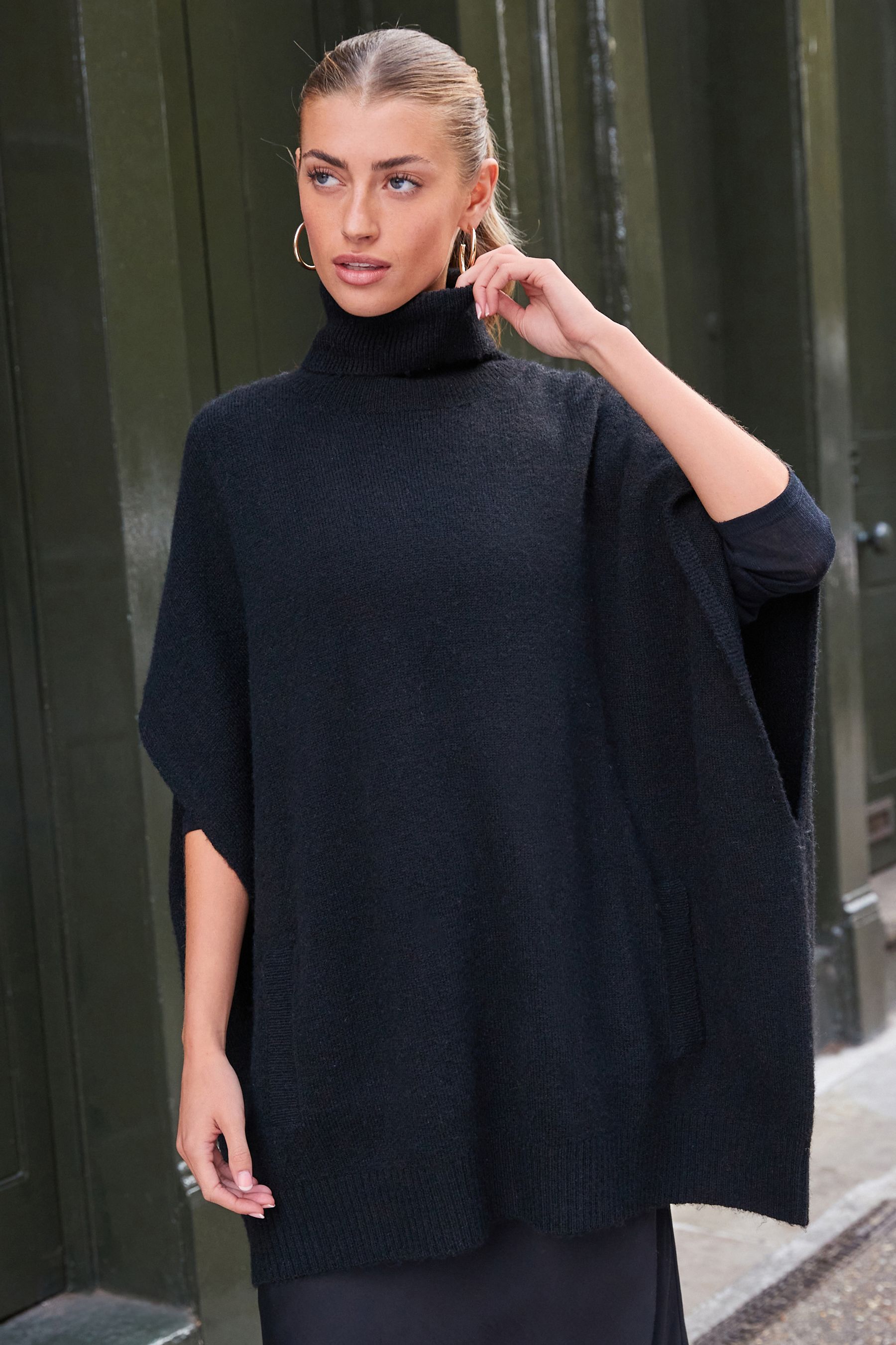 Buy Black Neppy Roll Neck Poncho Jumper from the Next UK online shop