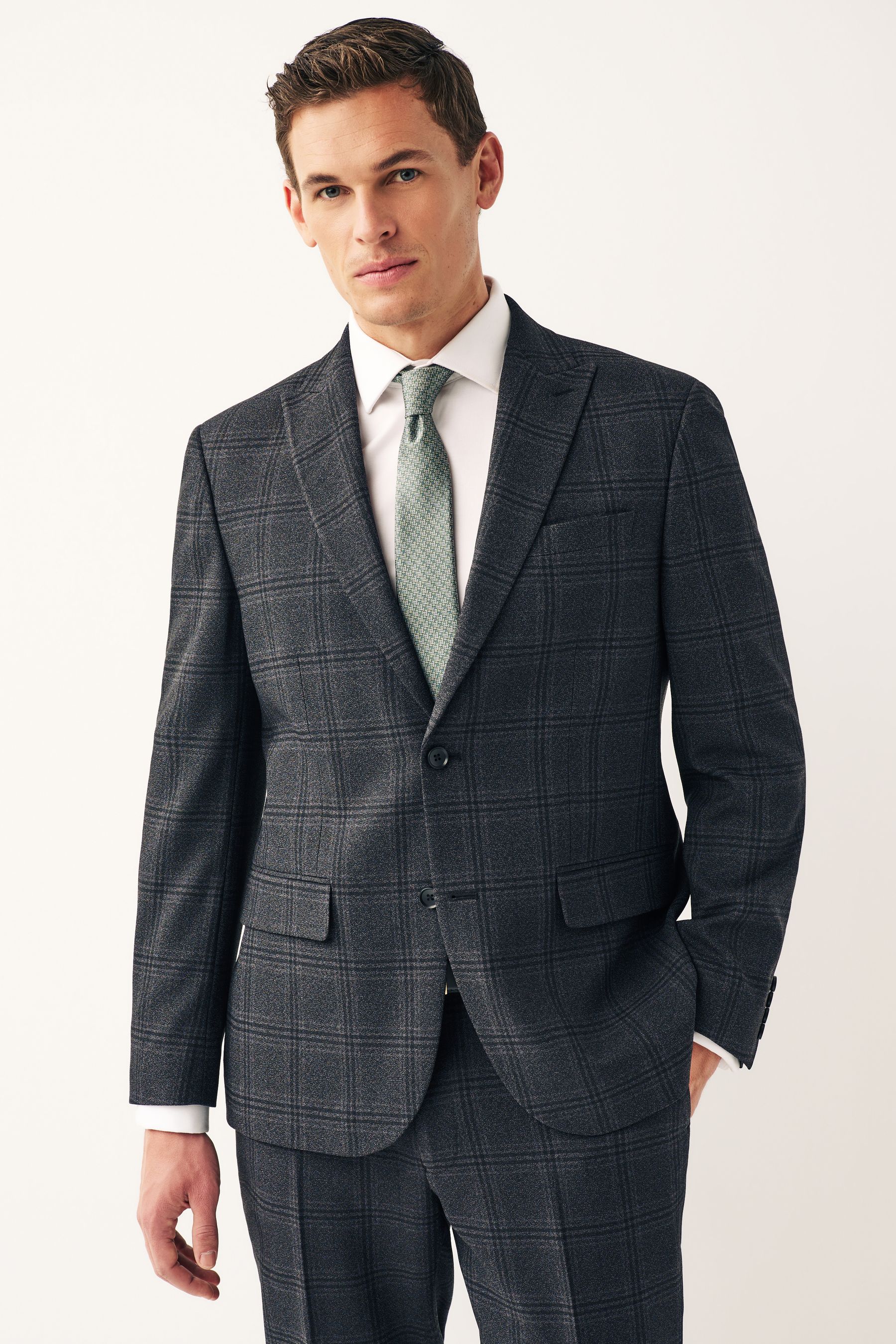 Buy Charcoal Grey Regular Fit Check Suit:Jacket from the Next UK online ...