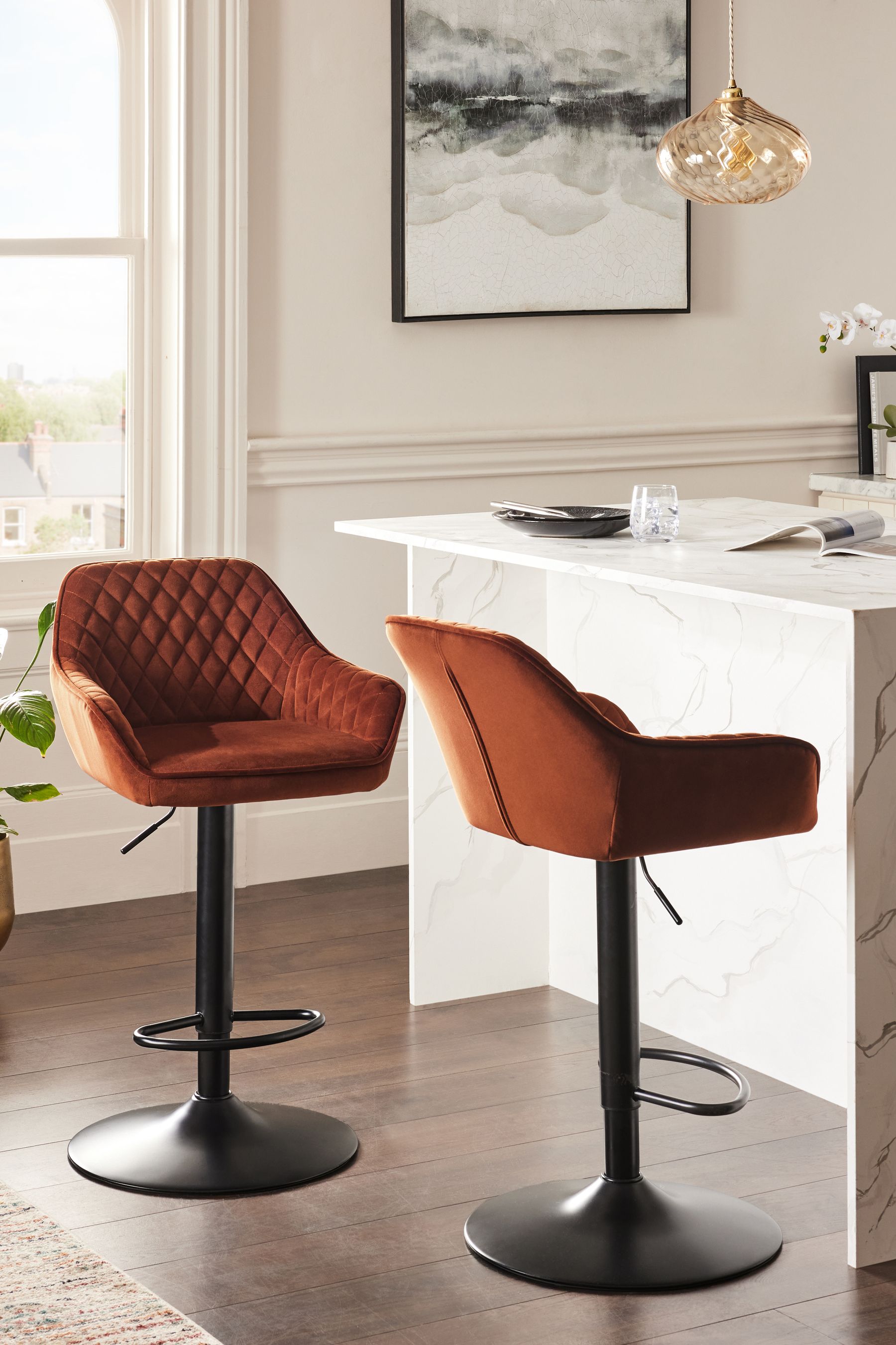 Buy Soft Velvet Rust Brown Hamilton Adjustable Height Quilted Kitchen ...