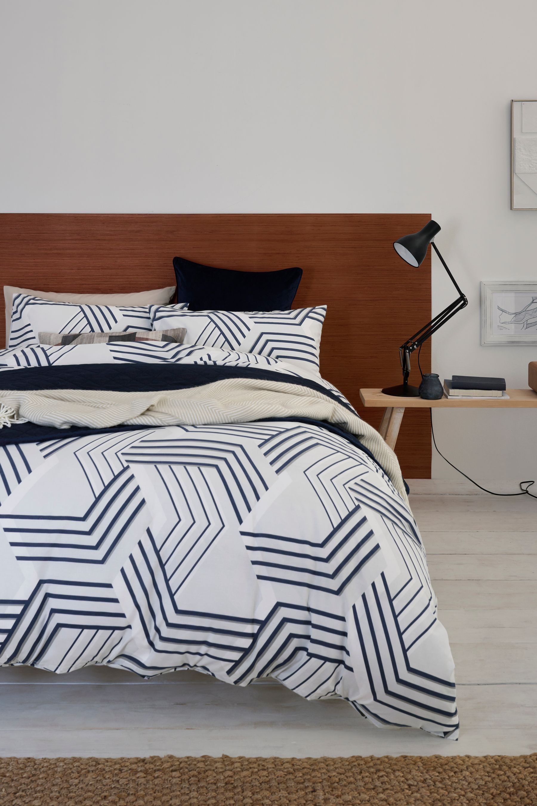 Buy 2 Pack Navy Geo Reversible Duvet Cover and Pillowcase Set from the ...