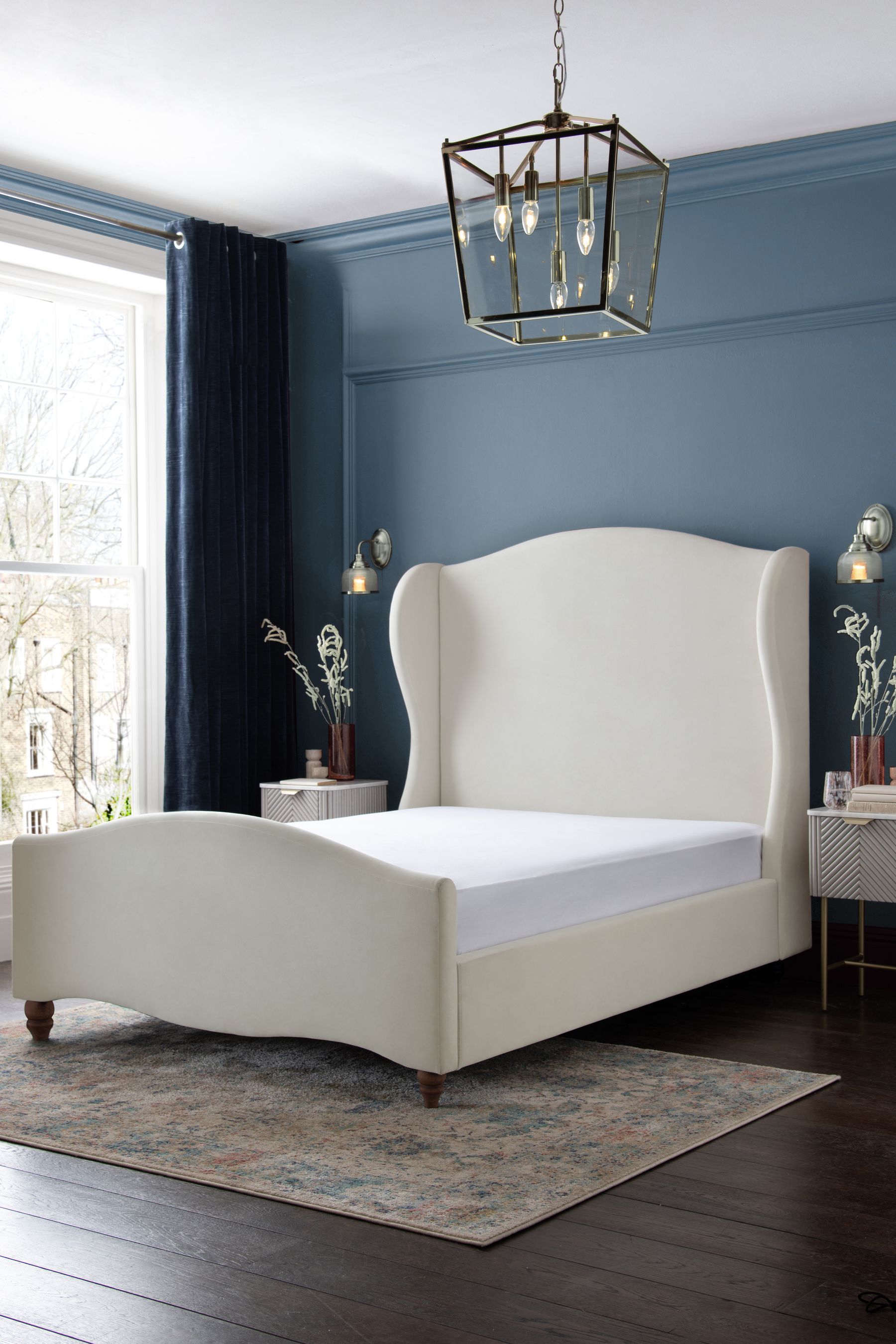 Buy Soft Velvet Natural Oyster Phoebe Upholstered Bed Frame from Next ...