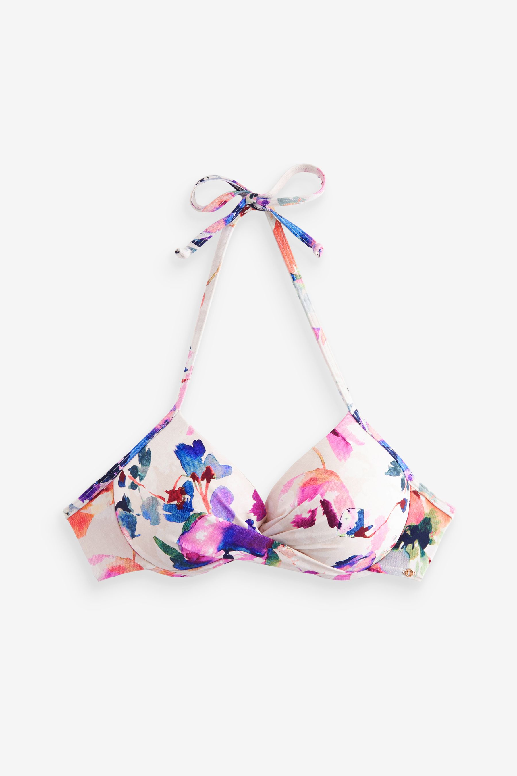 Buy White Floral Padded Wired Plunge Bikini Top from the Next UK online ...
