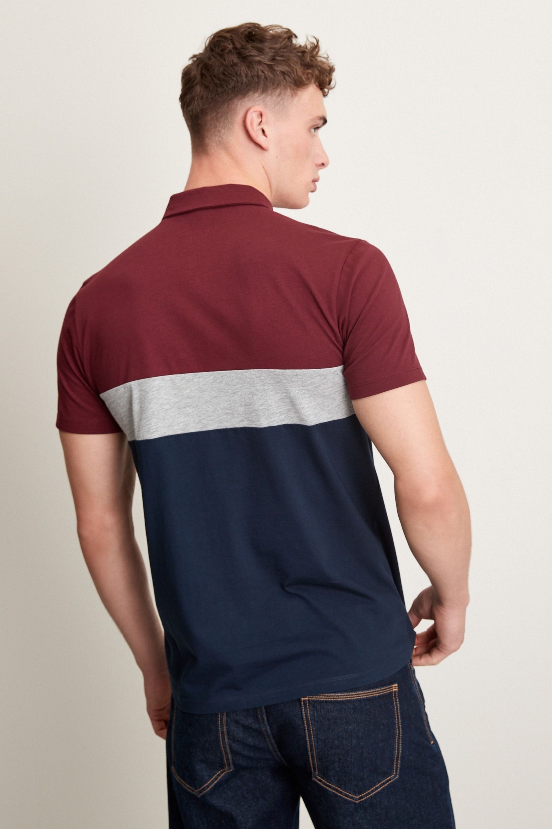 Buy Burgundy Red Short Sleeve Button Up Block Polo Shirt from Next Ireland