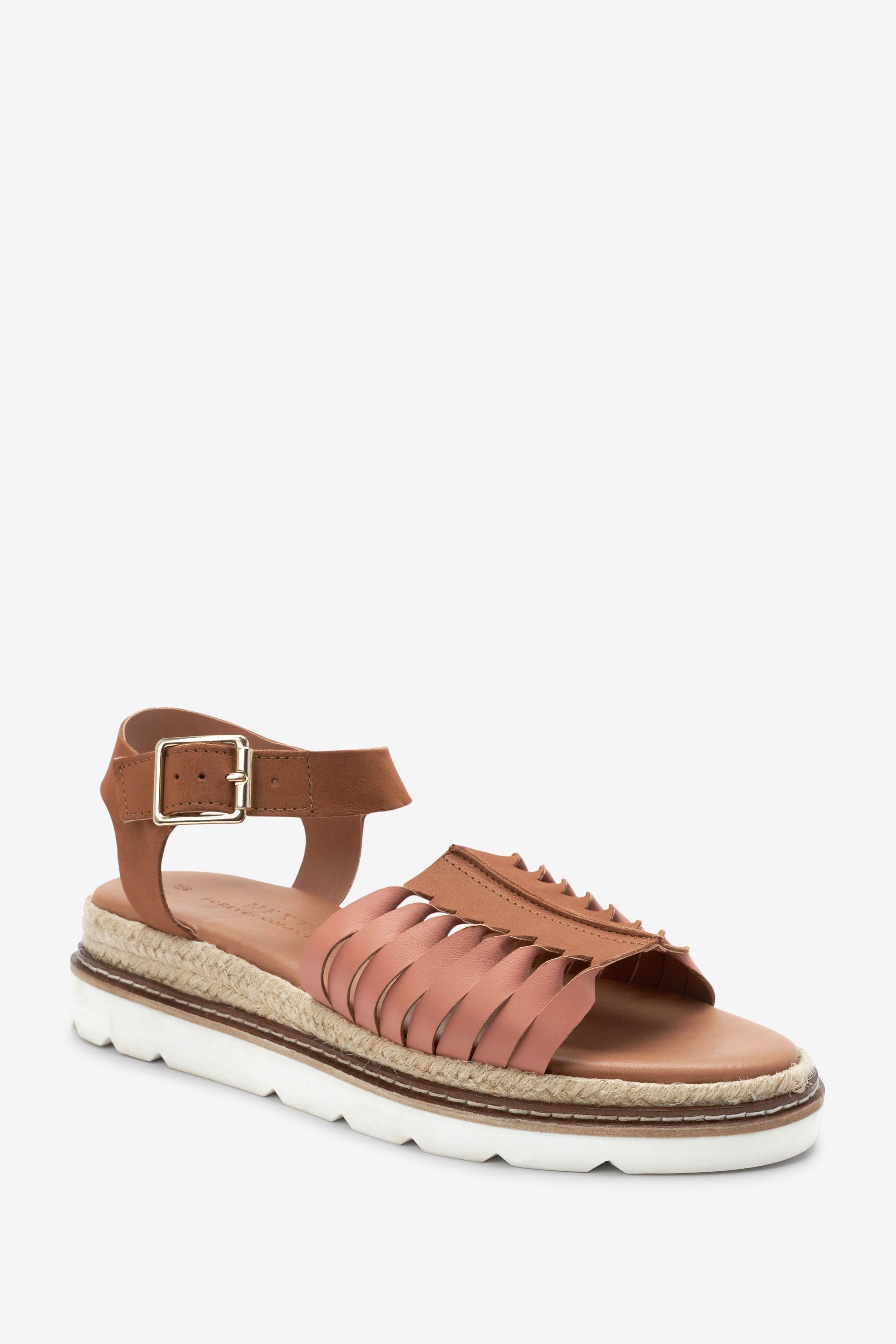 Buy Tan Brown Forever Comfort® Leather Twist Flatform Sandals from Next ...