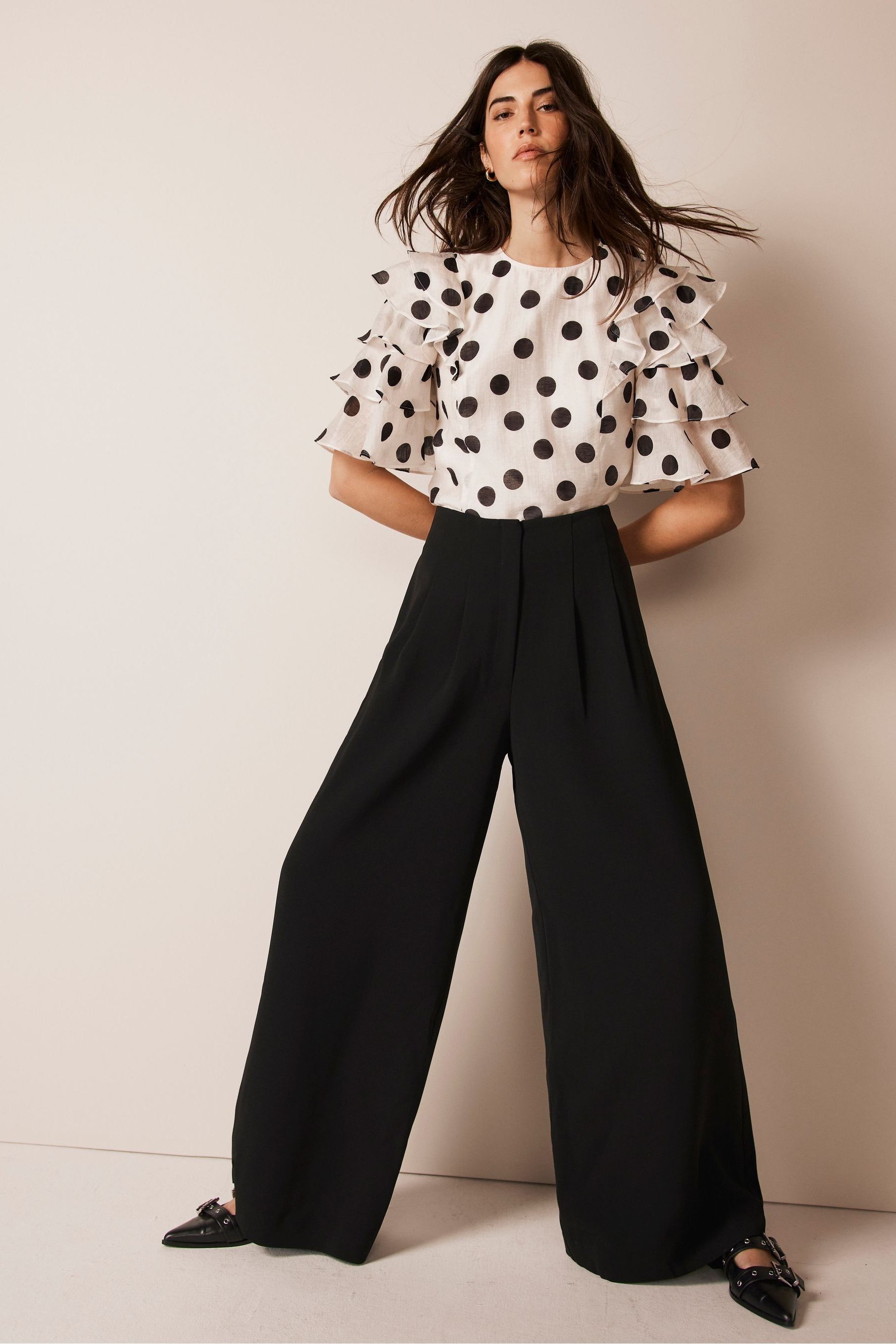Buy Mint Velvet Cream Polka Dot Ruffle Top With Linen from the Next UK ...