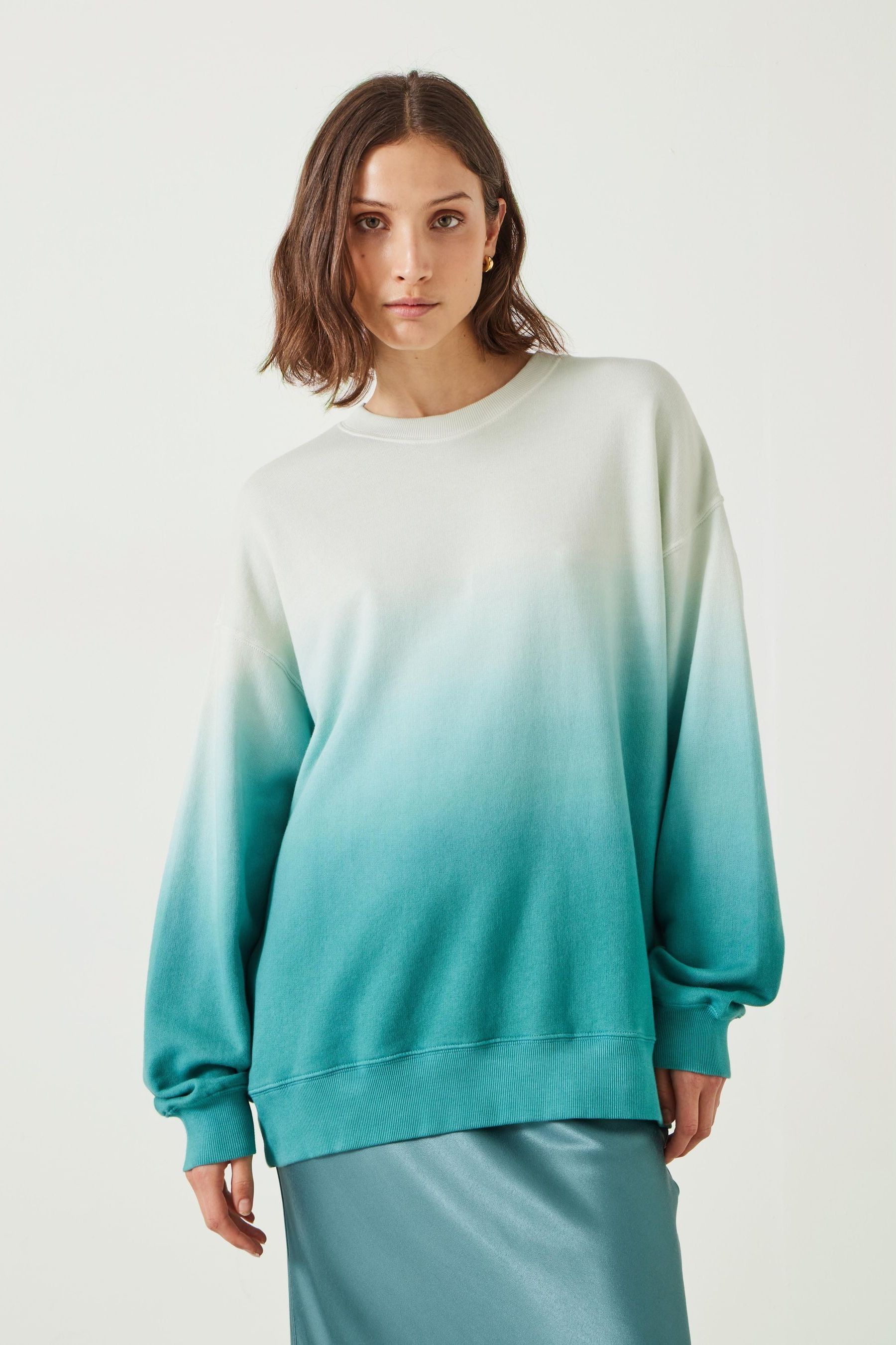 Buy Hush Blue Oversized Ombre Quaden 100% Cottton Sweatshirt from the ...