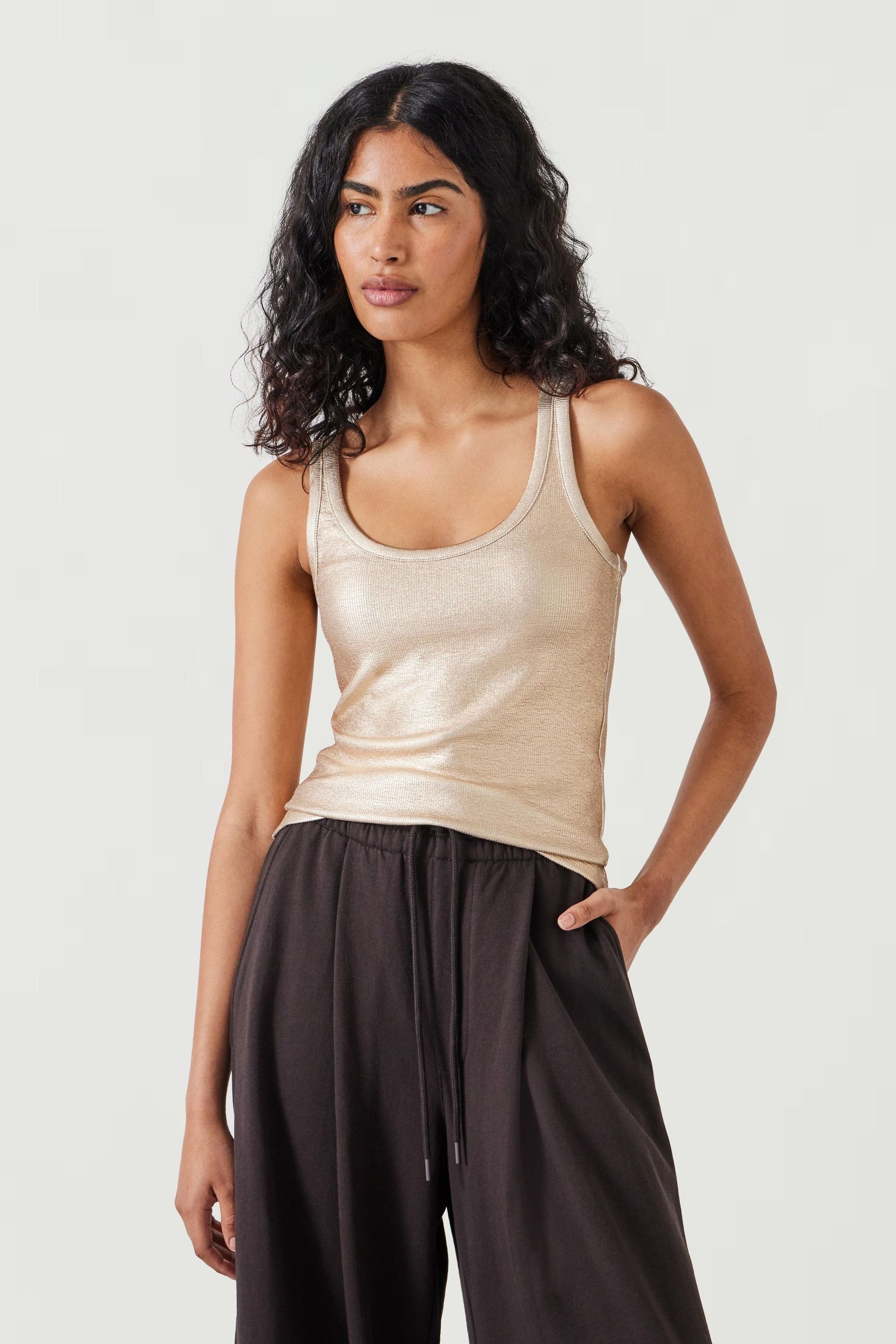 Buy Hush Gold Alyssa Metallic Rib Vest from the Next UK online shop