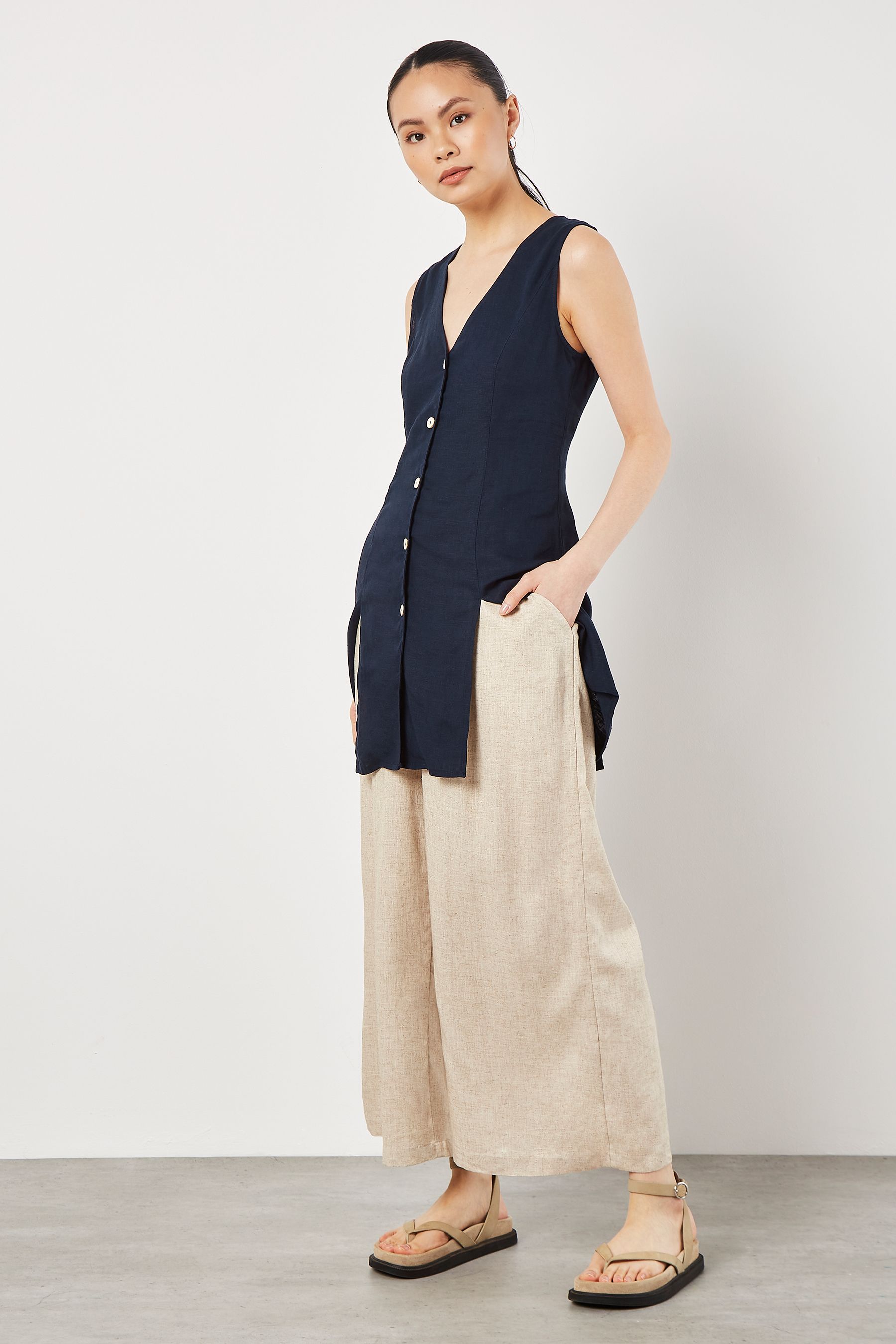 Buy Apricot Blue Tie Back Longline Linen Waistcoat from the Next UK ...