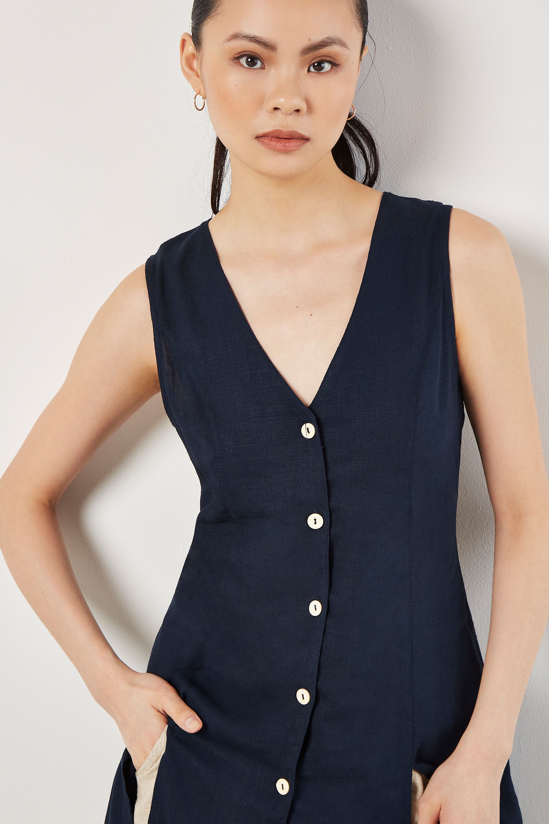 Buy Apricot Blue Tie Back Longline Linen Waistcoat from the Next UK ...