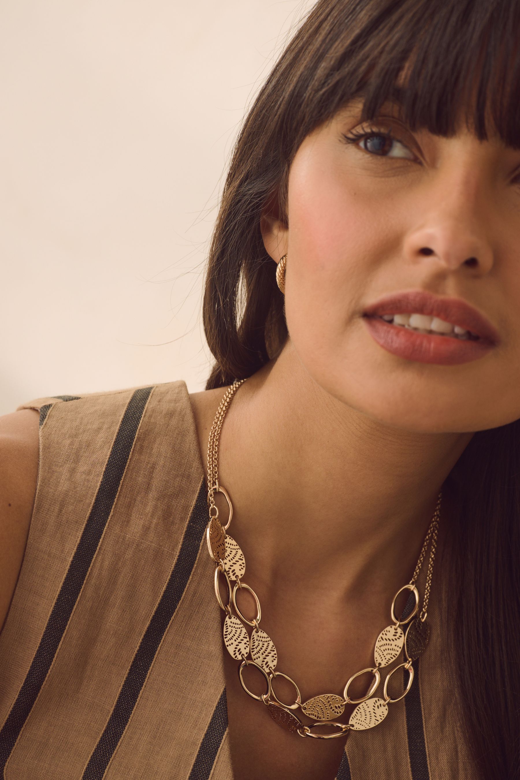 Buy Gold Tone Cutout Double Layer Necklace from the Next UK online shop