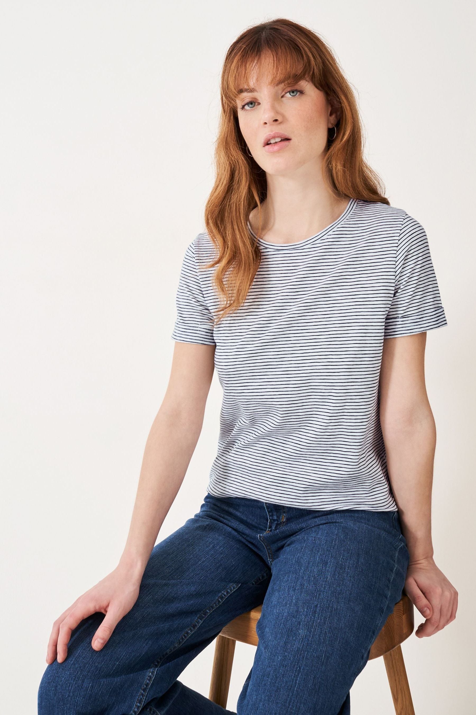 Buy Crew Clothing Light Blue 100% Cotton Perfect Striped Crew Slub T ...