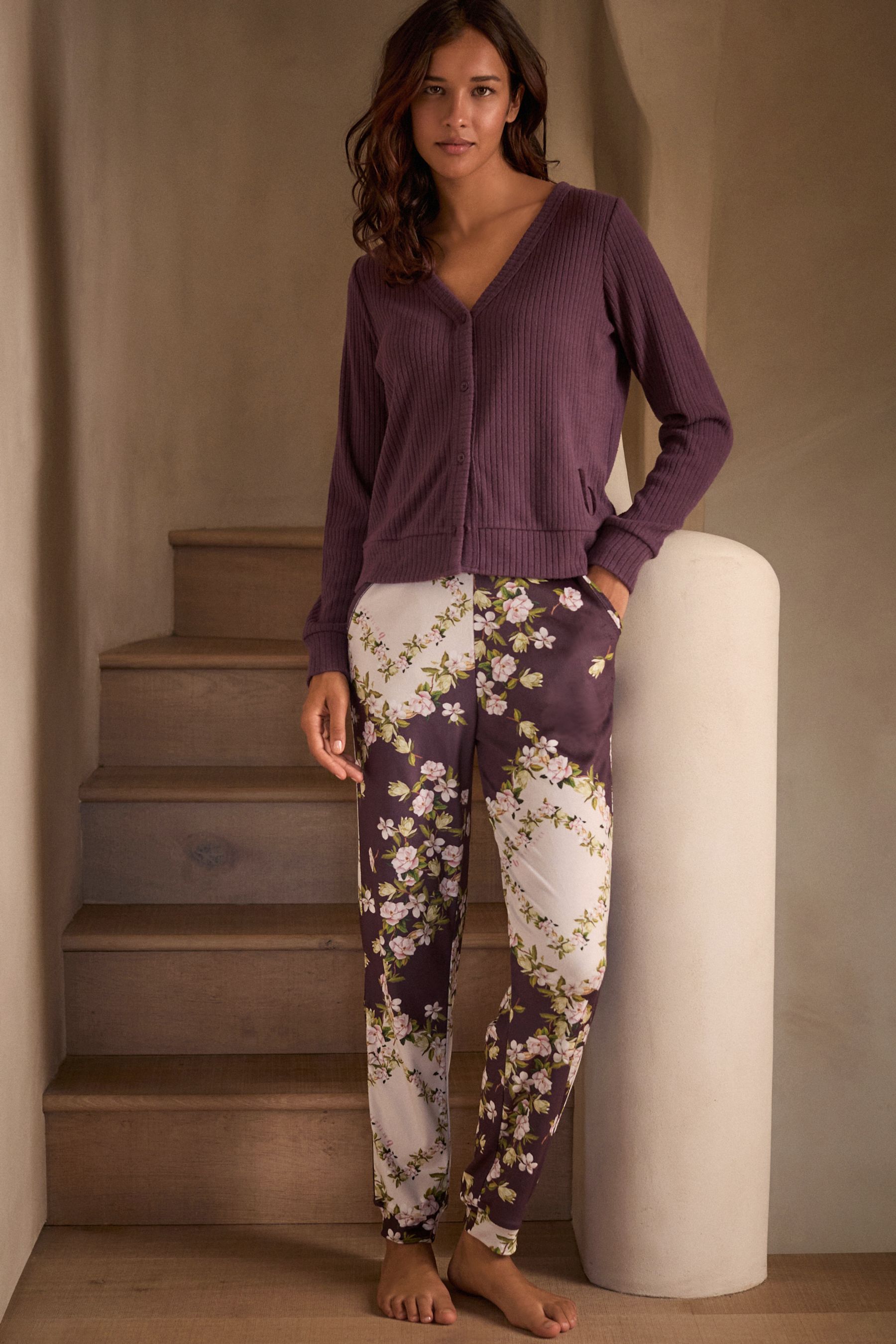 Buy B By Ted Baker Purple Cardigan Cosy Floral Pyjamas Set from the ...
