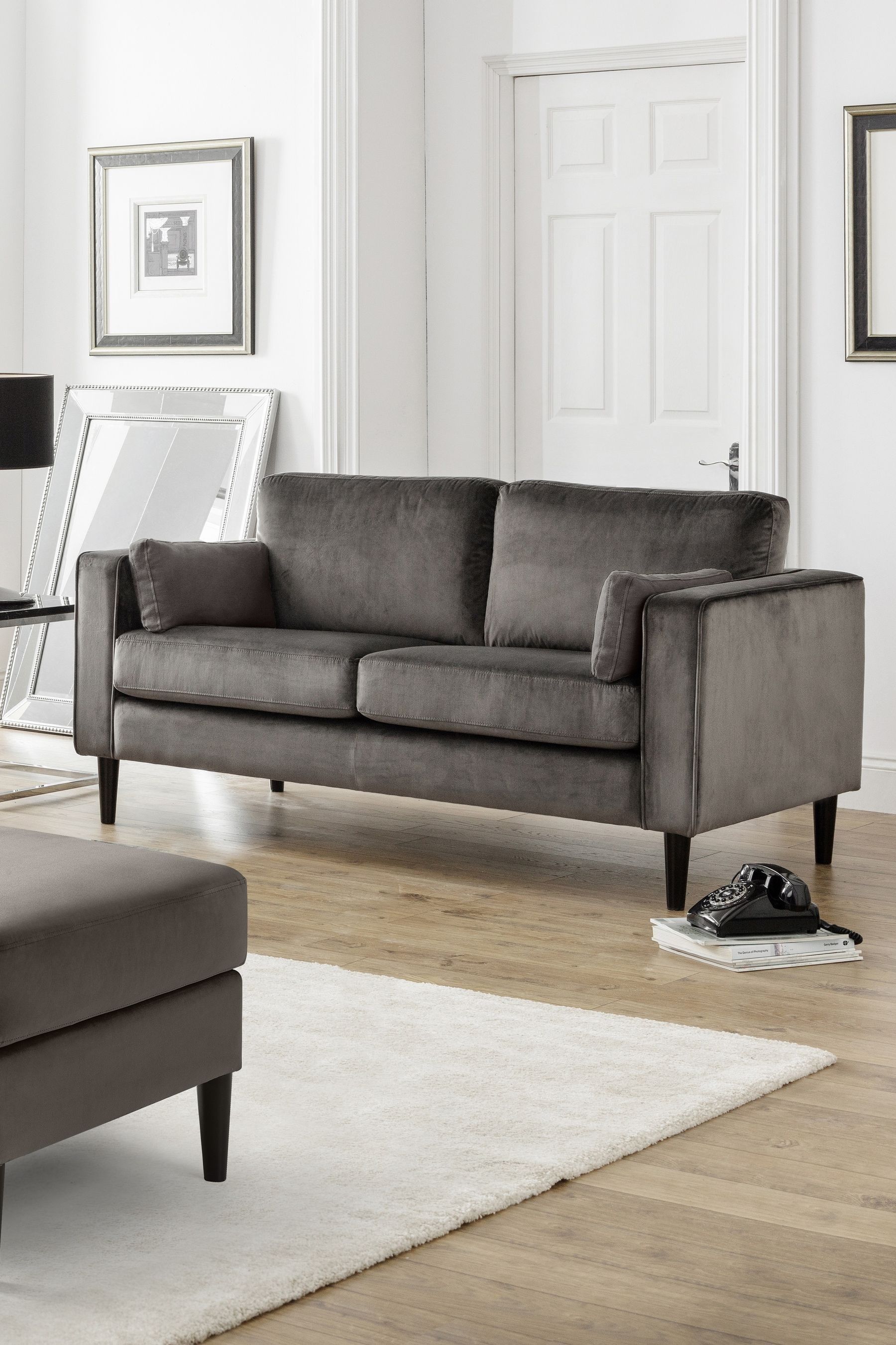 Buy Julian Bowen Grey Velvet Hayward Medium 2 Seater Sofa from the Next ...