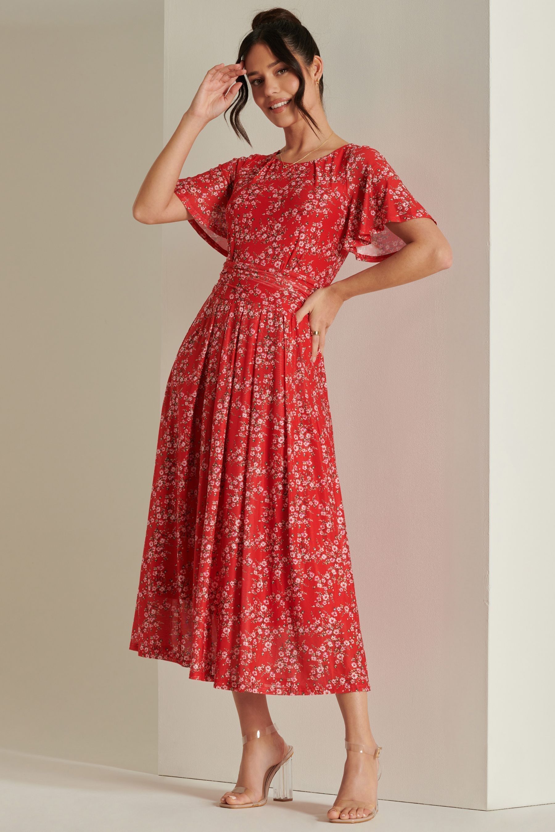 Buy Jolie Moi Red Rexina Maxi Mesh Dress from Next Ireland