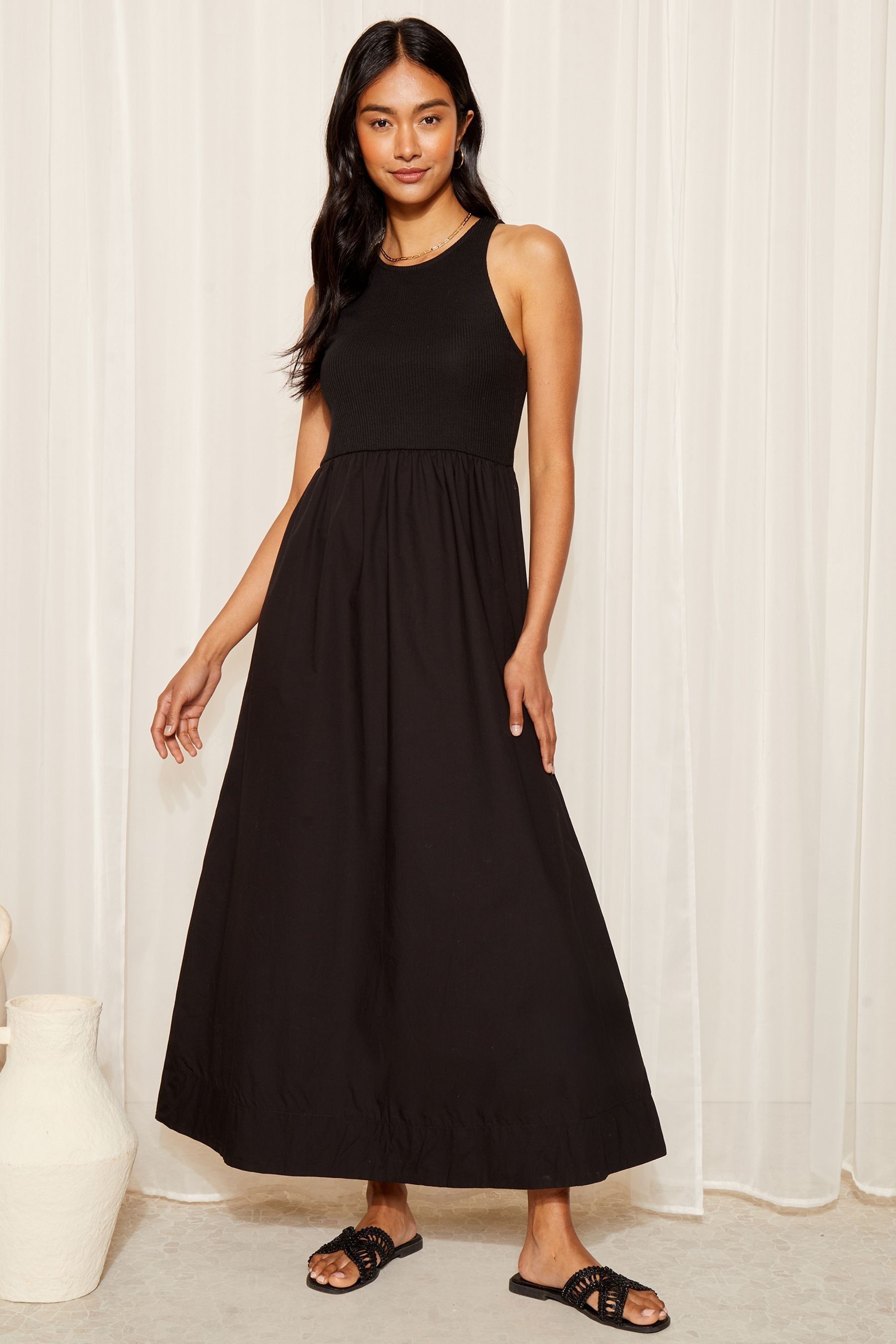 Buy Friends Like These Black Racer Rib Full Skirt Midaxi Dress from the ...