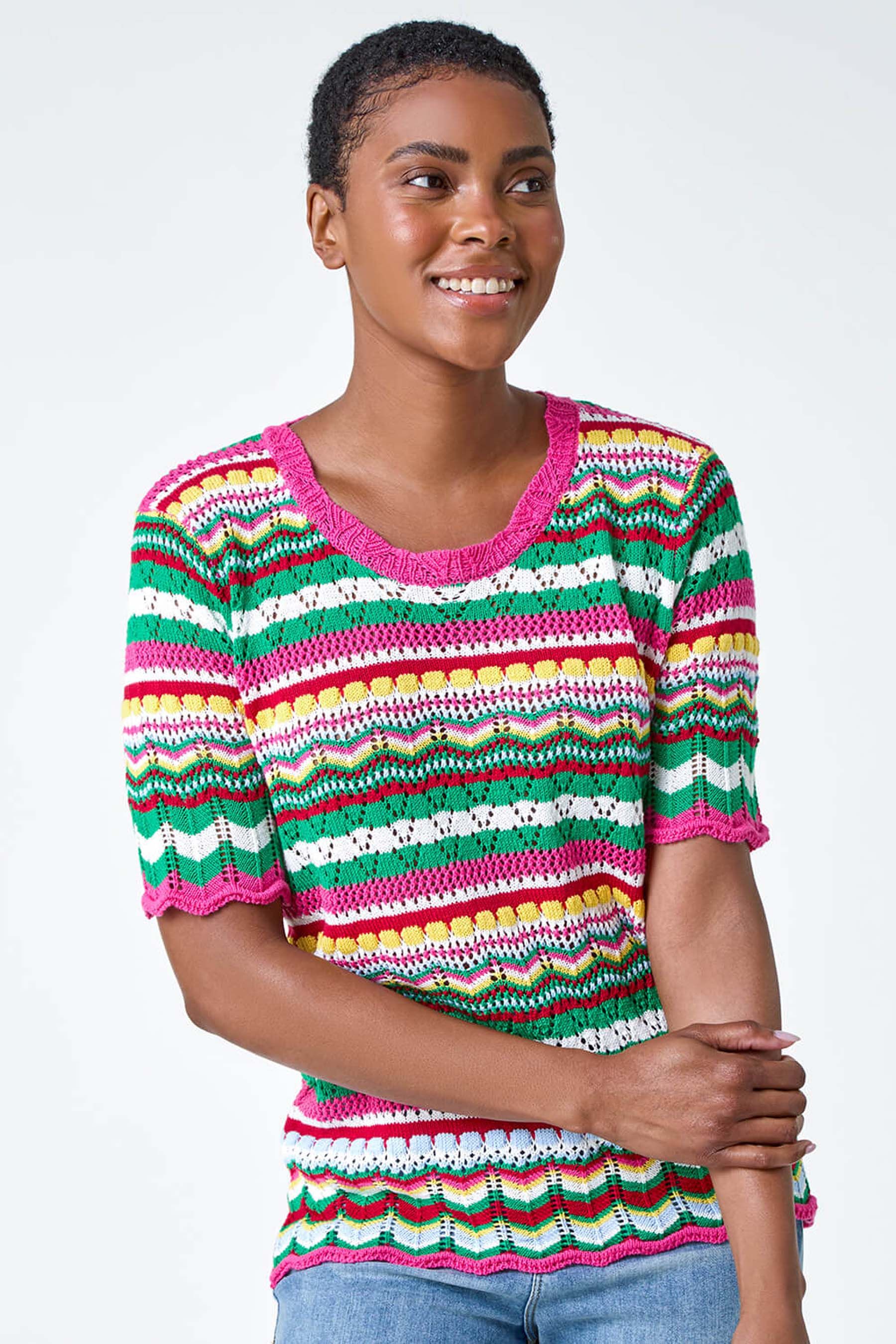 Buy Roman Pink Wave Print Knitted Cotton Top from the Next UK online shop