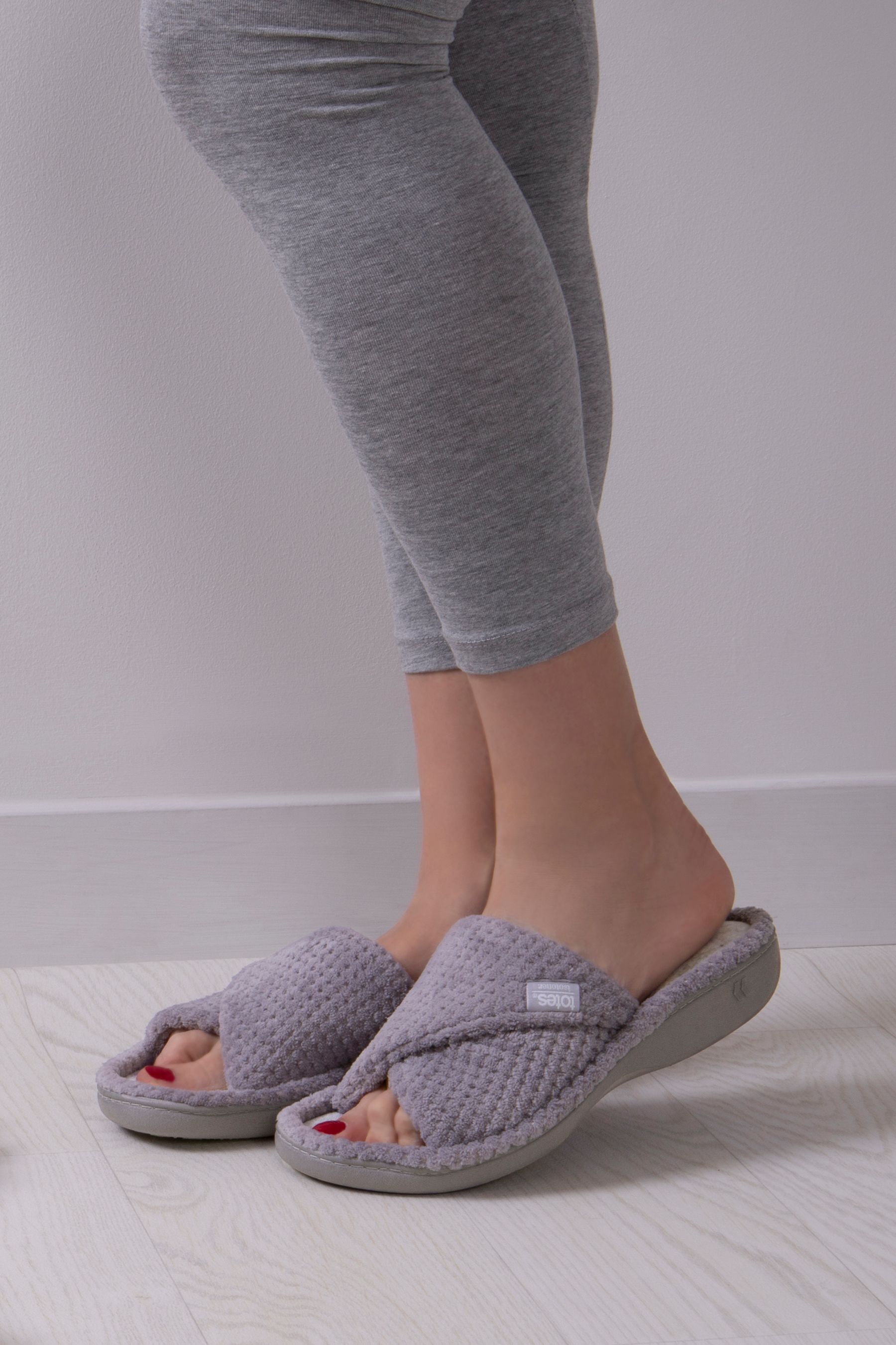 Buy Totes Grey Ladies Isotoner Popcorn Turnover Open Toe Slippers from ...