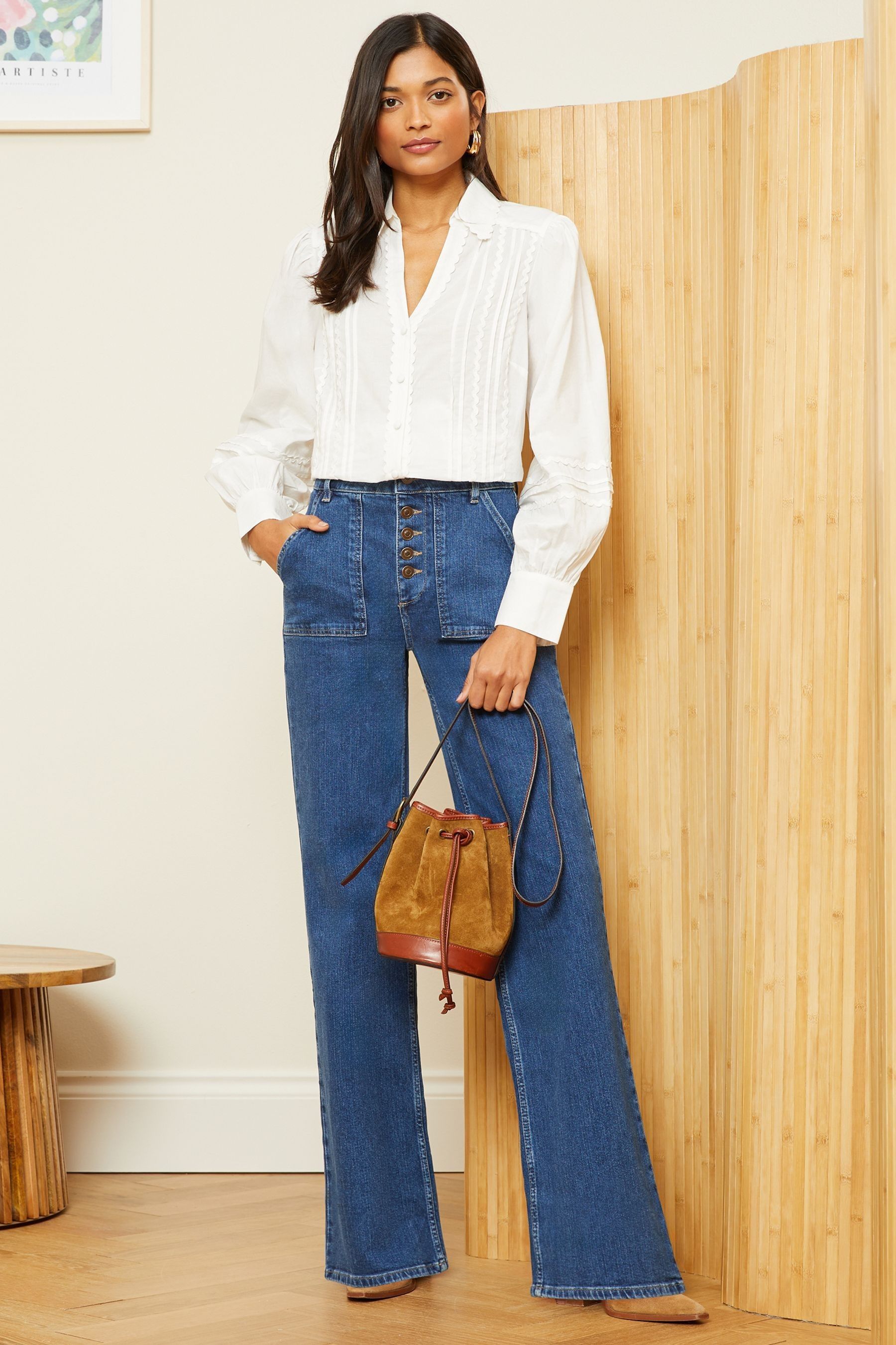 Buy Love & Roses White Petite V Neck Ric Rac Trim Blouse from the Next ...