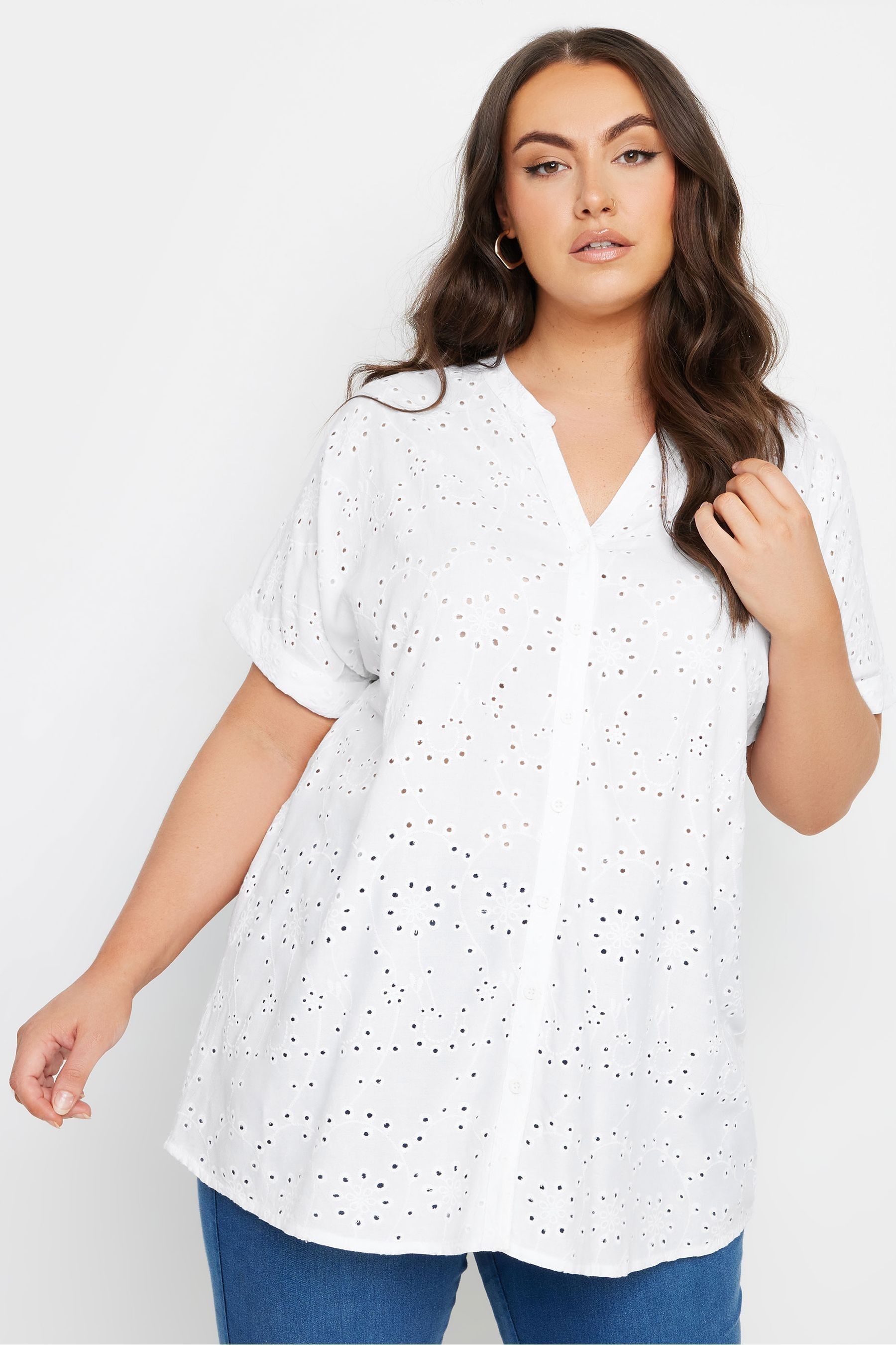 Buy Yours Curve White 100% Cotton Broderie Notch Neck Top from the Next ...