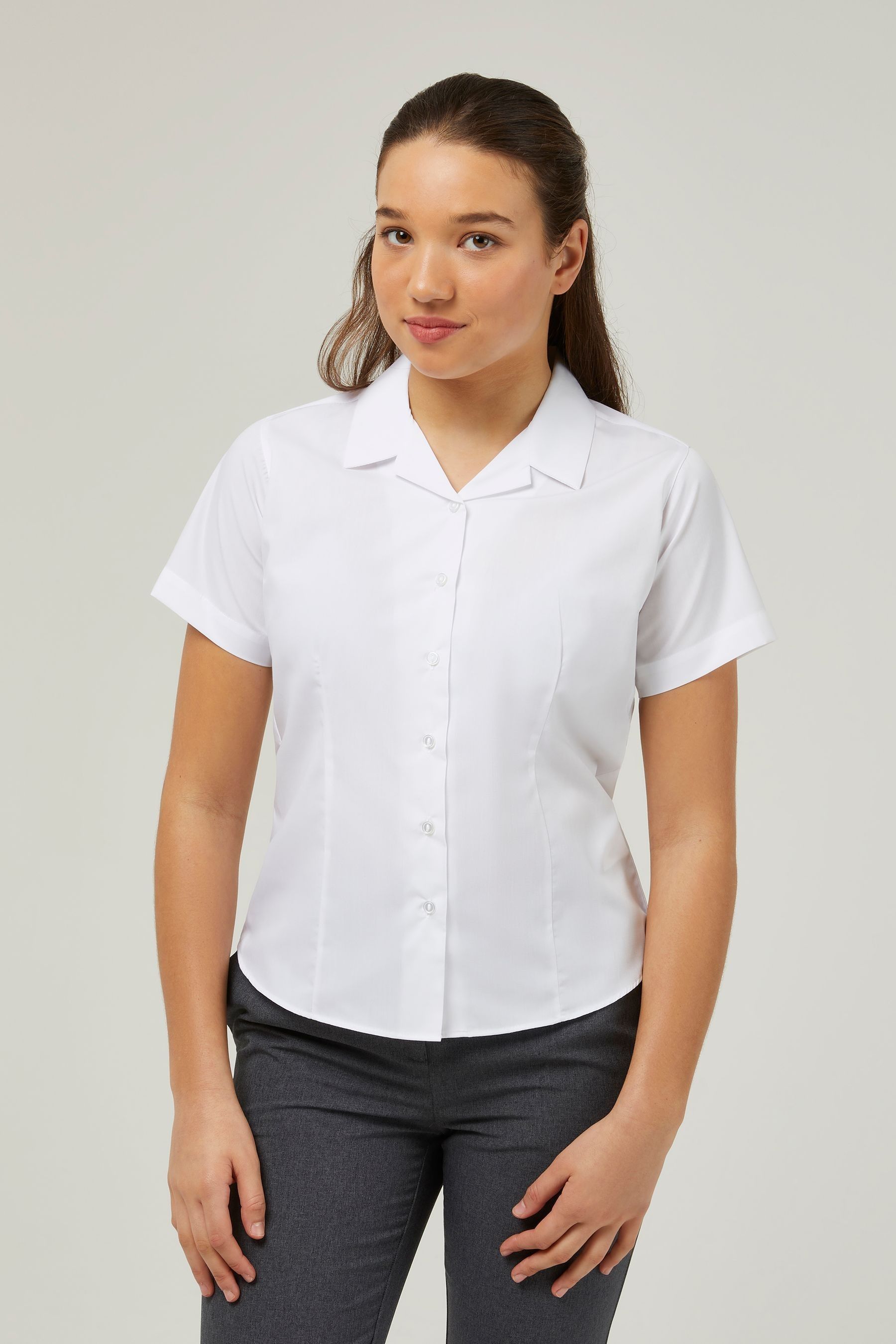 Buy Trutex White Revere Collar Slim Fit Short Sleeve 2 Pack School ...