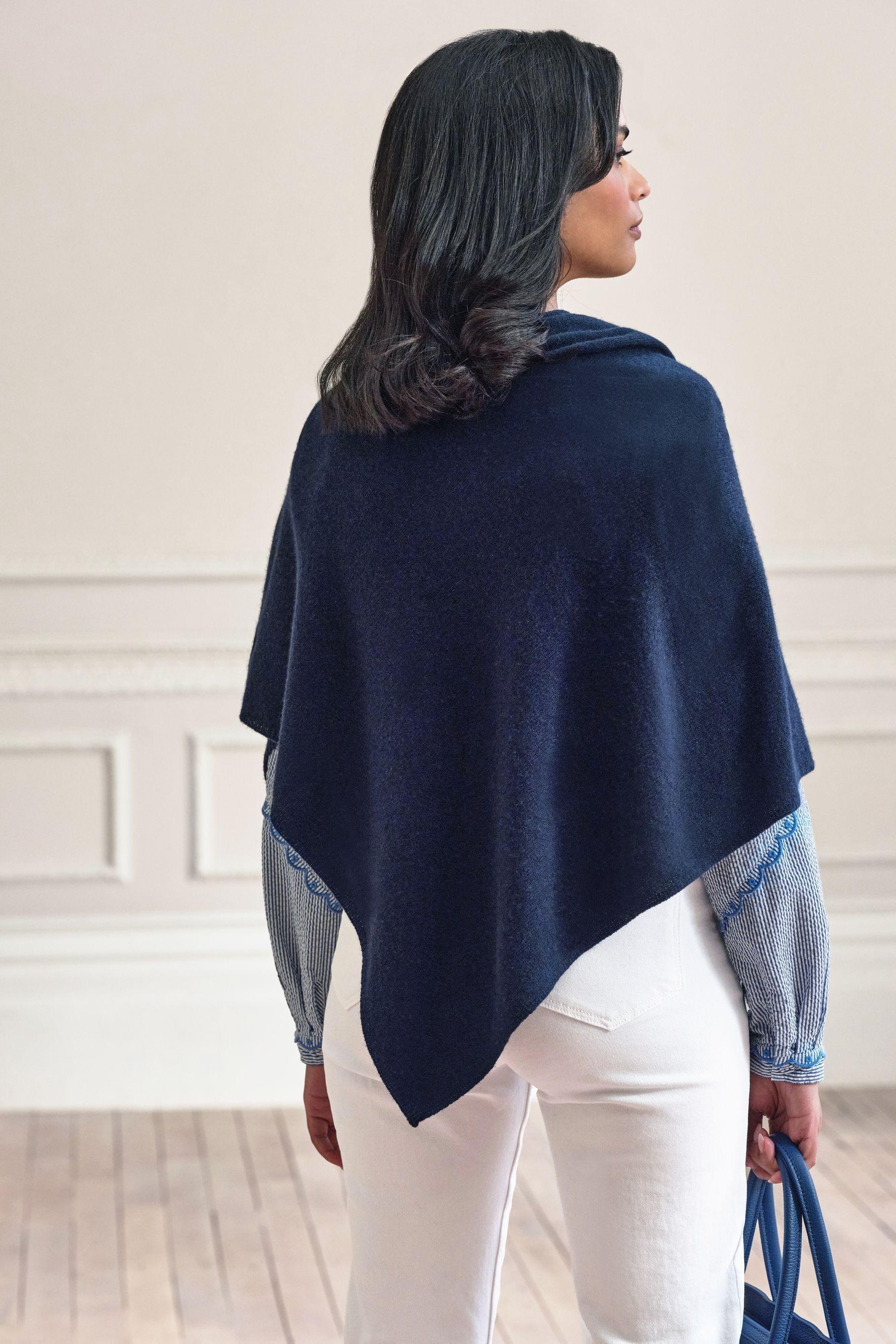 Buy Pure Collection Blue Organic Cashmere Gassato Poncho from the Next ...