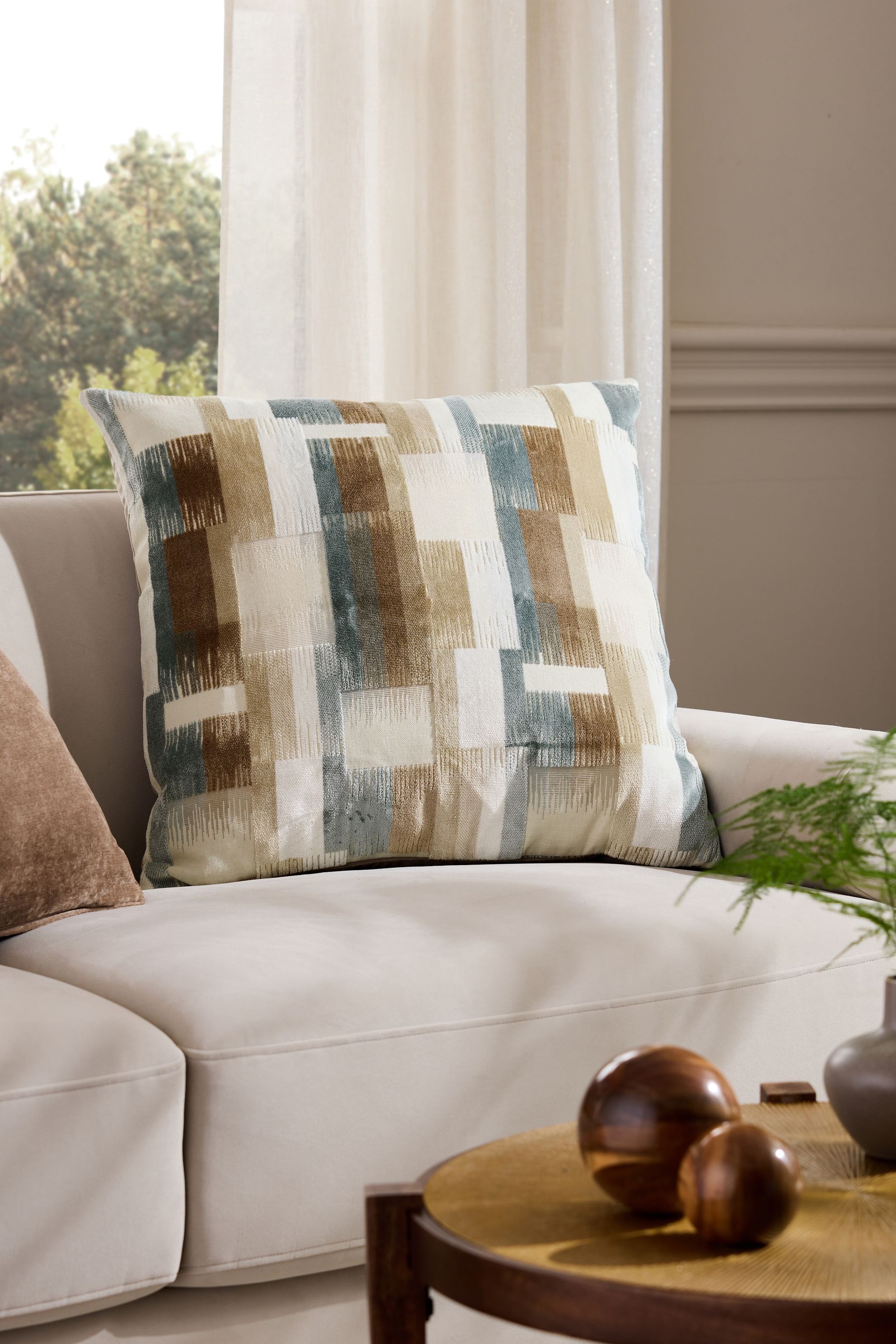 Buy Natural Cut Velvet Retro Etch 59 x 59cm Cushion from the Next UK ...