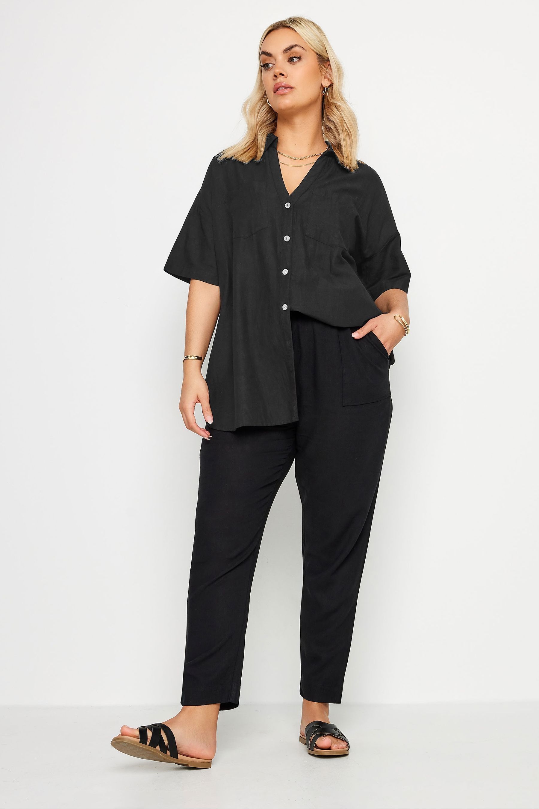 Buy Yours Curve Black Utility Linen Shirt from the Next UK online shop